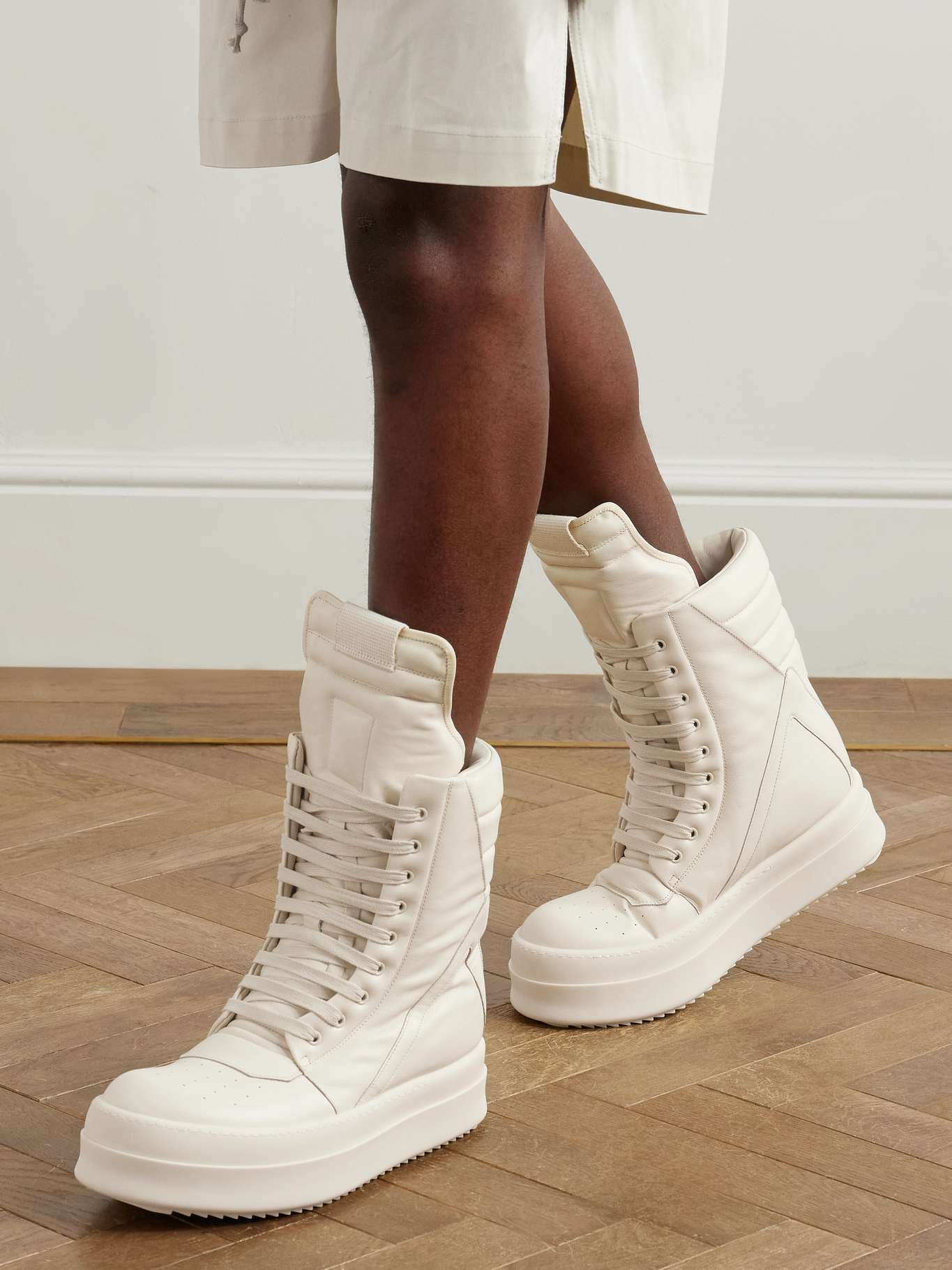 RICK OWENS Mega Geobasket Leather High-Top Sneakers for Men | MR PORTER