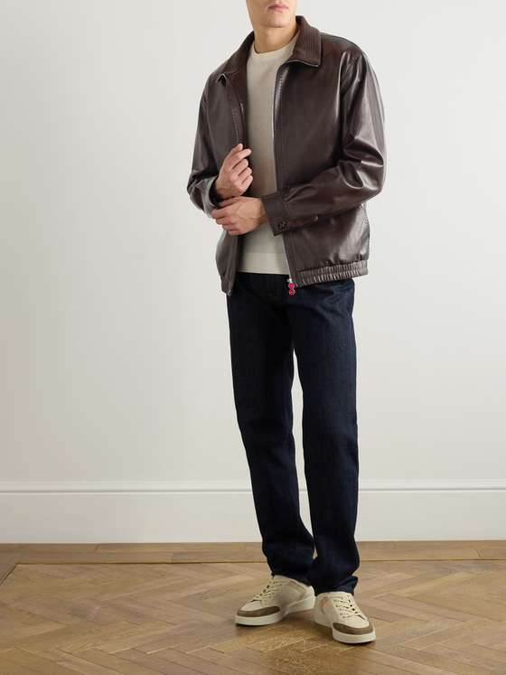 Brown Leather Blouson Jacket | KITON | MR PORTER