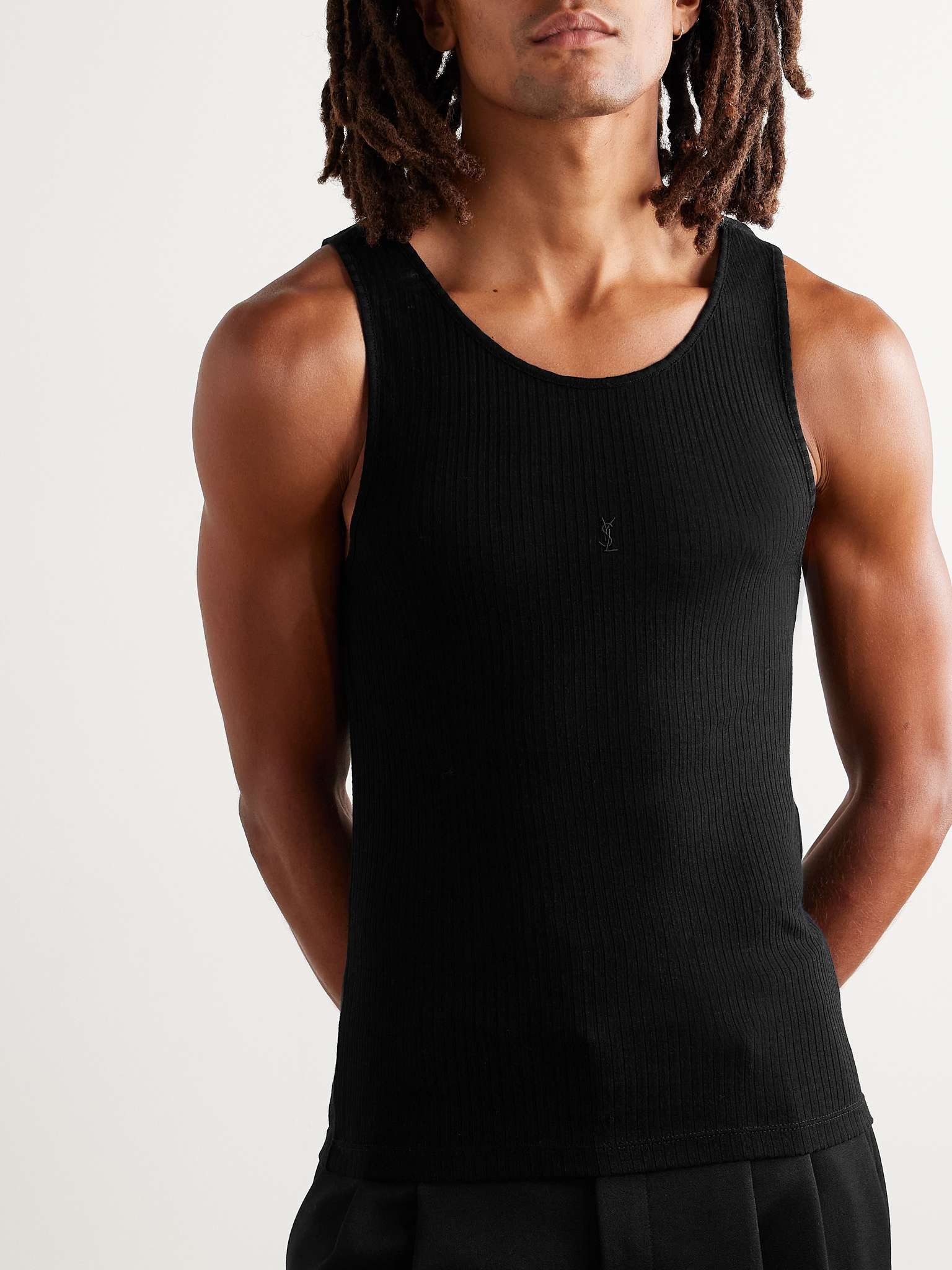 SAINT LAURENT Cassandre Ribbed Logo-Embroidered Wool Tank Top for Men ...