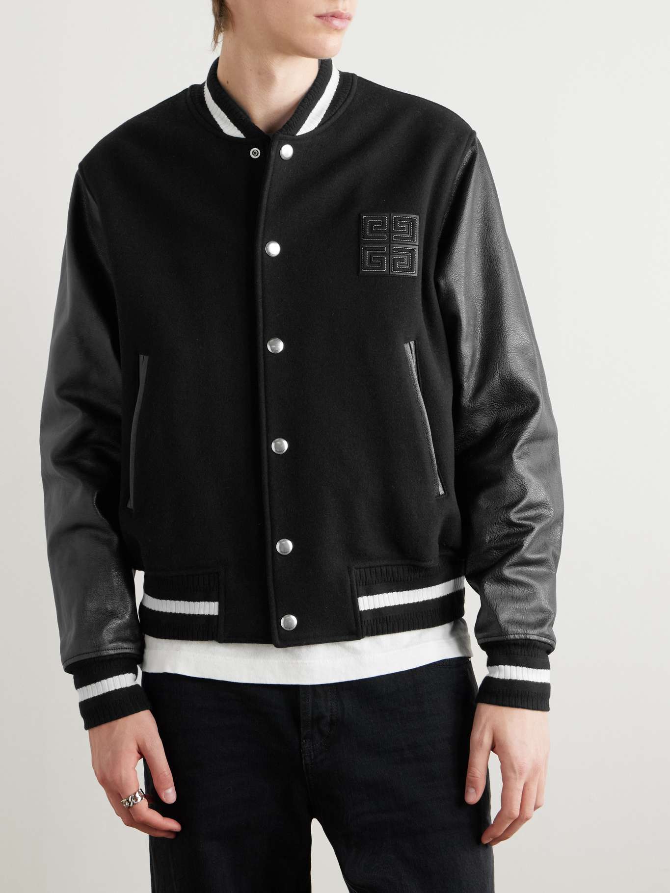 GIVENCHY Logo-Appliquéd Brushed Wool-Blend and Leather Varsity Jacket ...