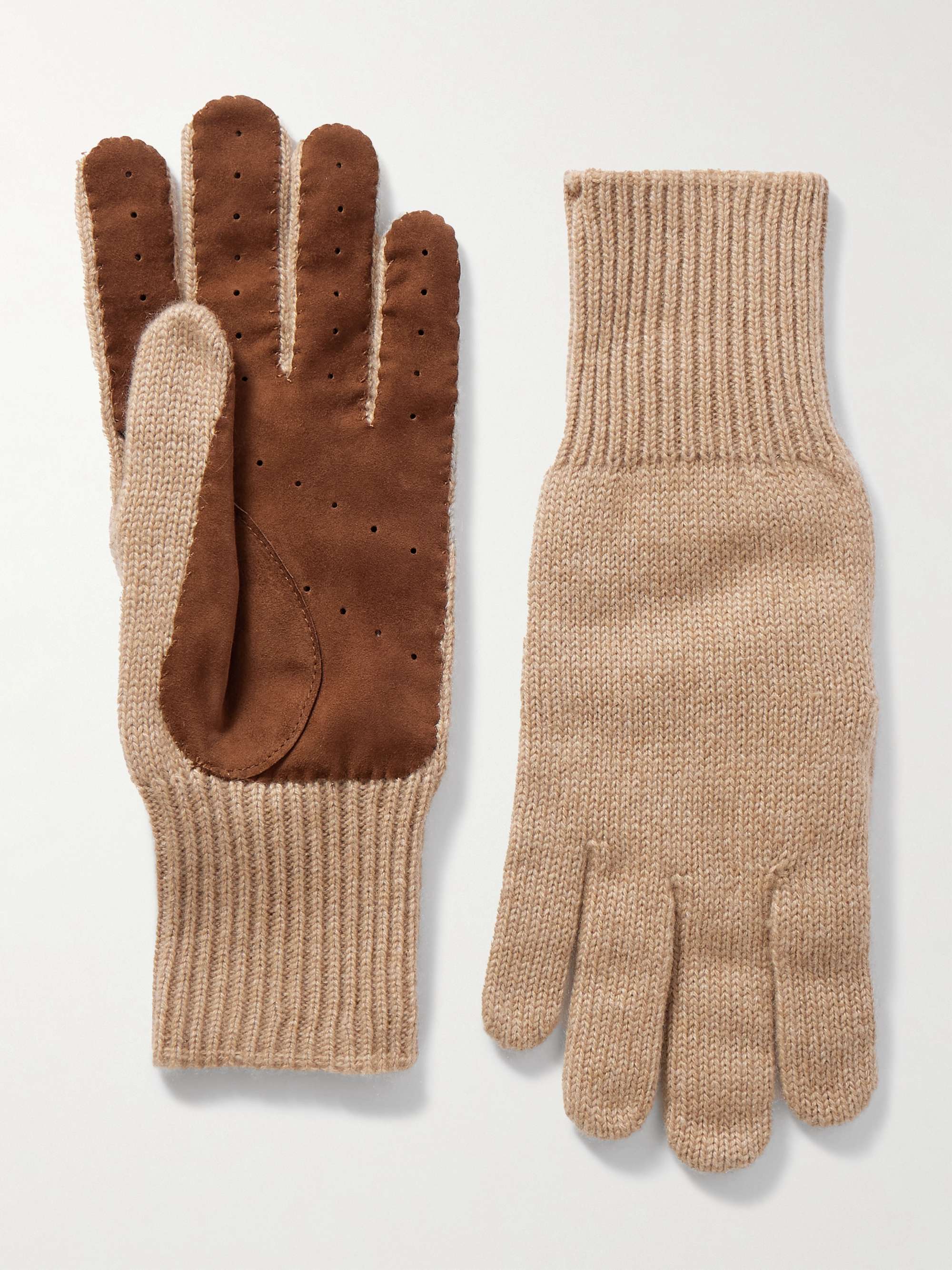 Brunello Cucinelli Suede trimmed Cashmere Gloves Men Brown Gloves