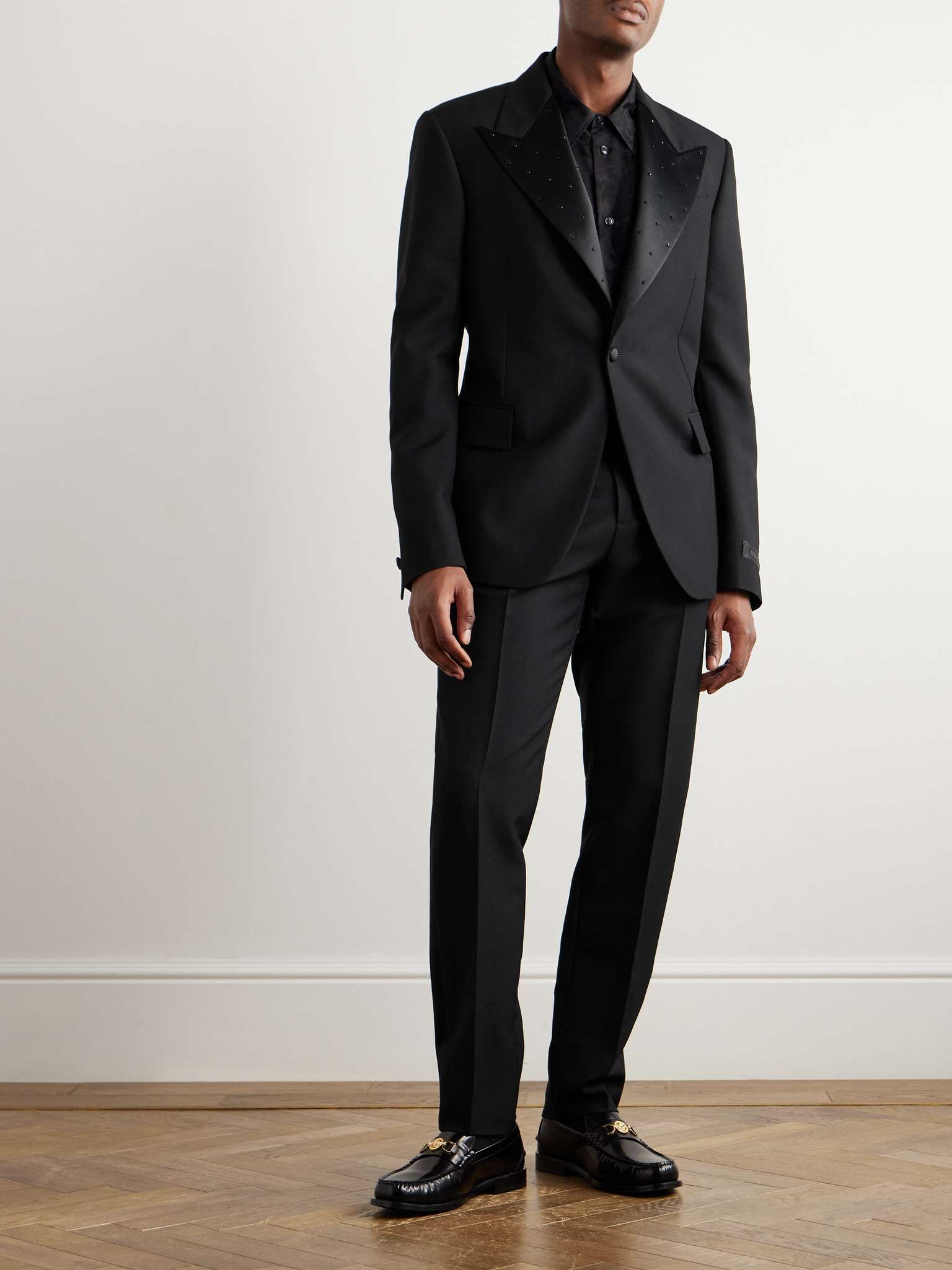 VERSACE Slim-Fit Embellished Satin-Trimmed Wool and Mohair-Blend Tuxedo ...