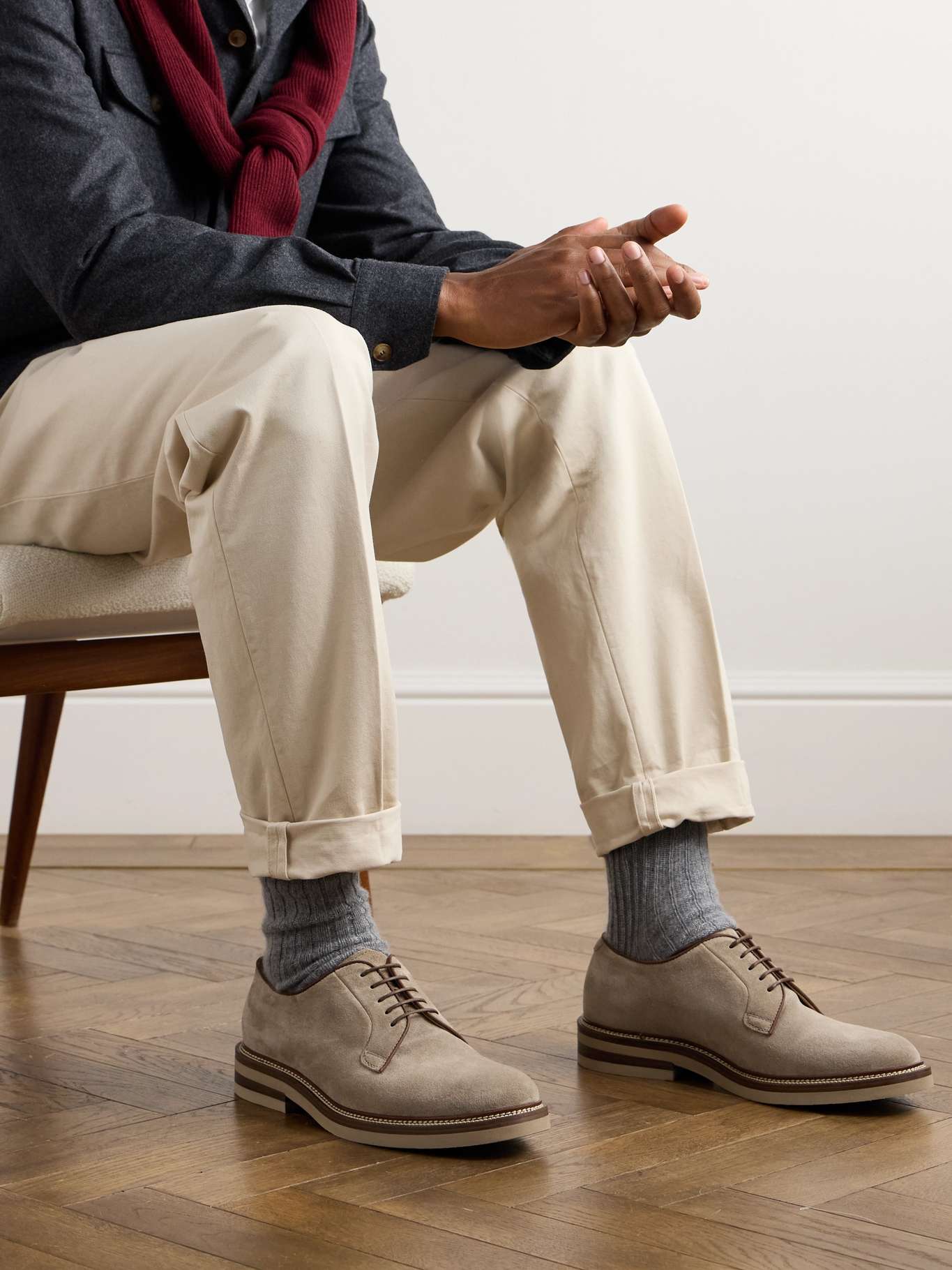 BRUNELLO CUCINELLI Leather-Trimmed Suede Derby Shoes for Men | MR PORTER