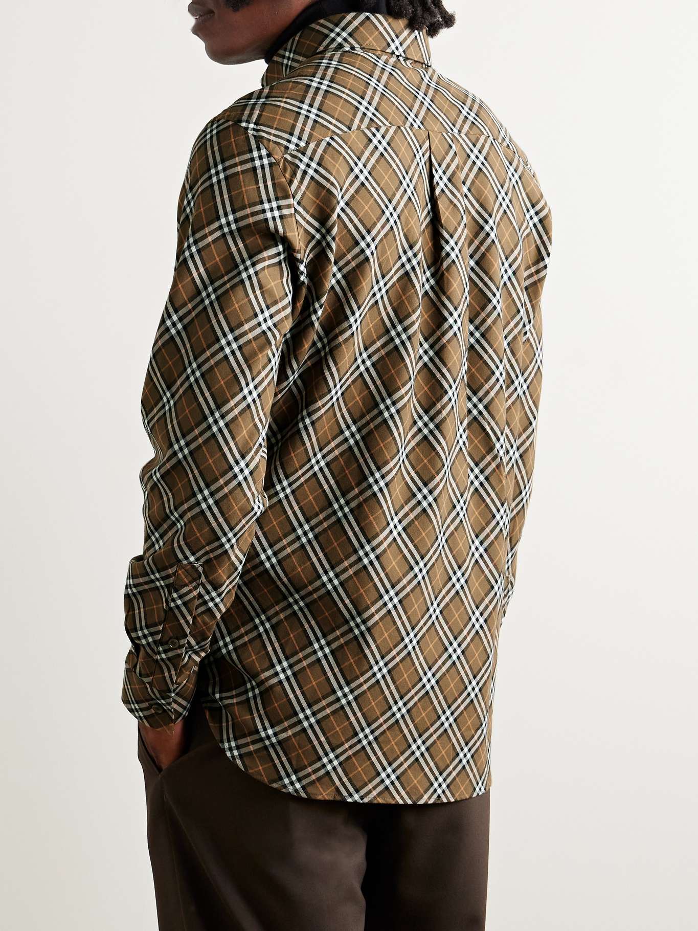 BURBERRY Button-Down Collar Logo-Embroidered Checked Cotton-Flannel Shirt for Men | MR PORTER