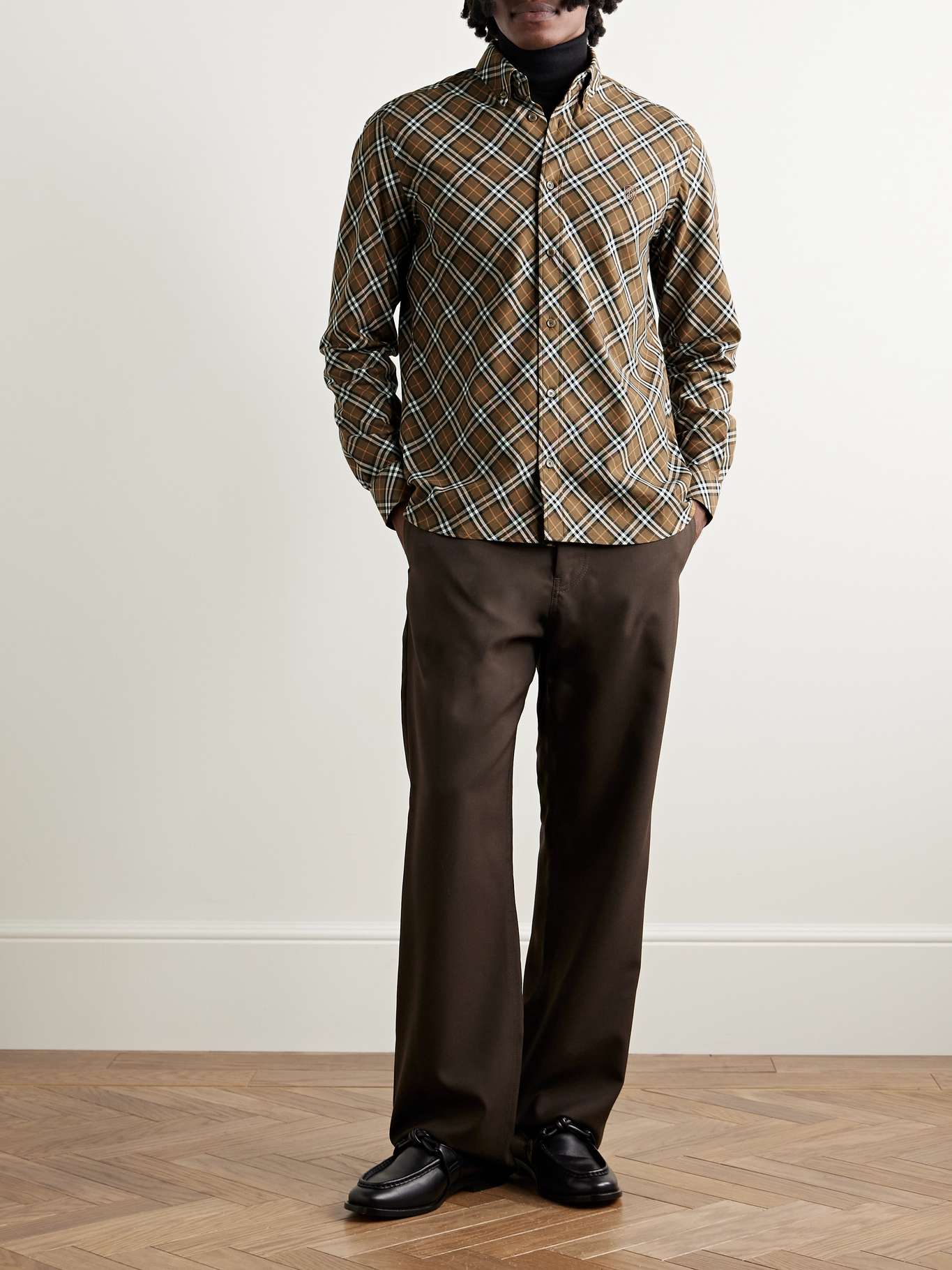 BURBERRY Button-Down Collar Logo-Embroidered Checked Cotton-Flannel Shirt for Men | MR PORTER
