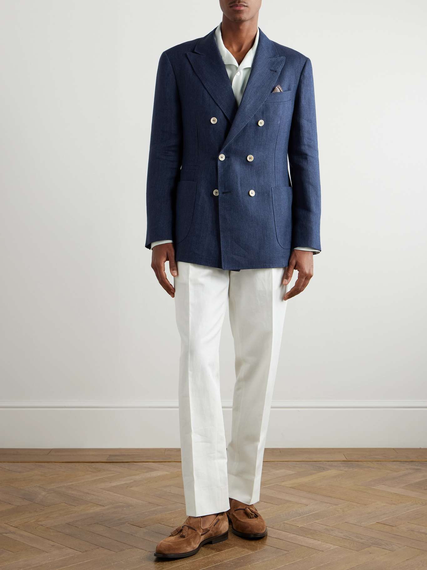 BRUNELLO CUCINELLI Double-Breasted Herringbone Linen Blazer for Men ...