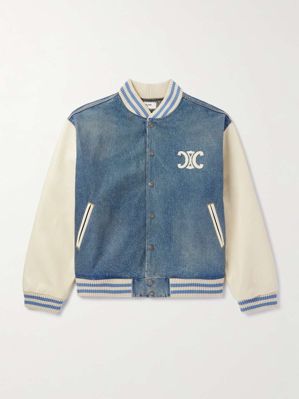 CELINE Teddy Logo-Appliquéd Leather-Trimmed Denim Bomber Jacket for Men ...