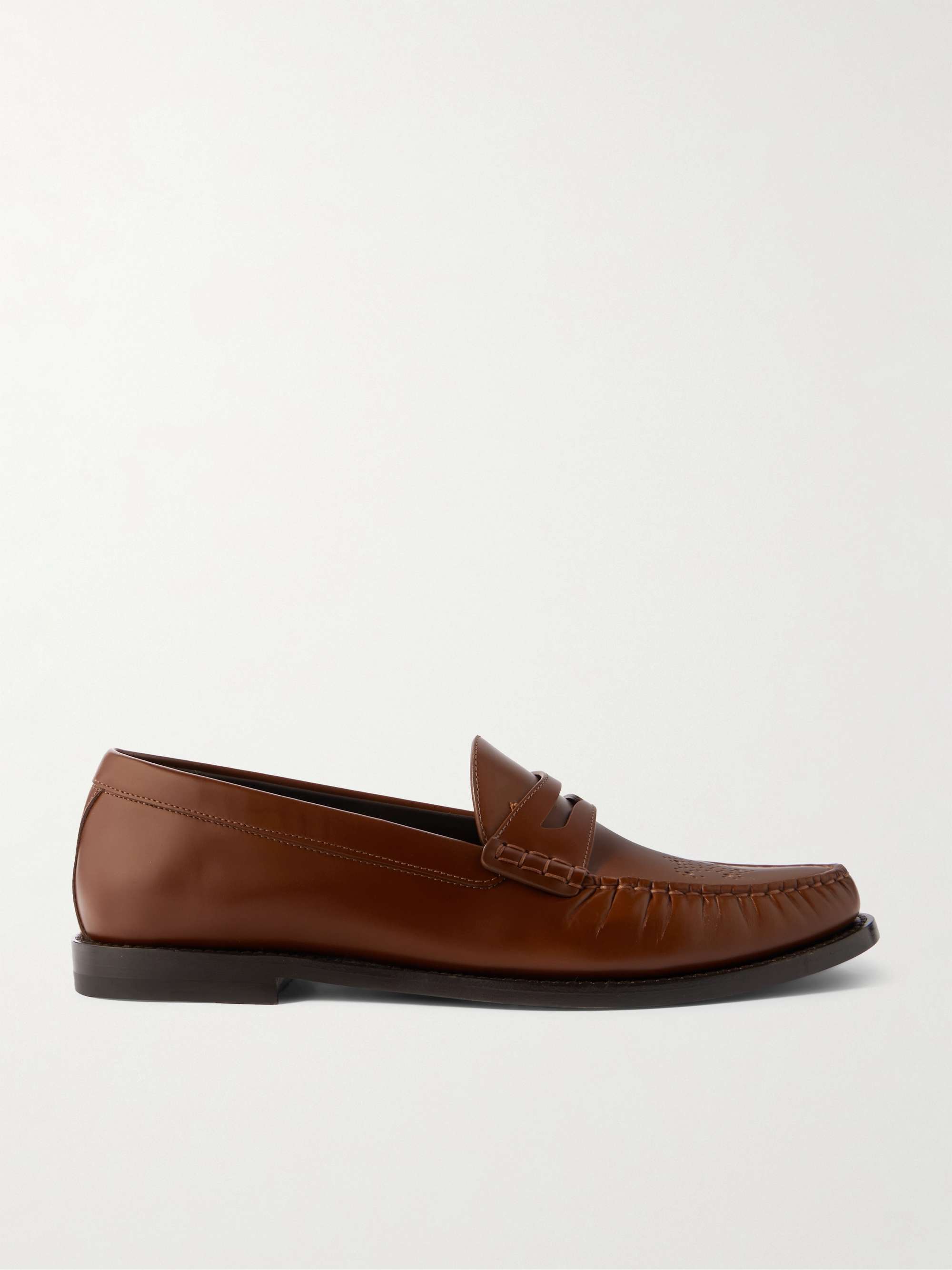 CELINE HOMME Polished Leather Penny Loafers Men Tan Loafers EU 43