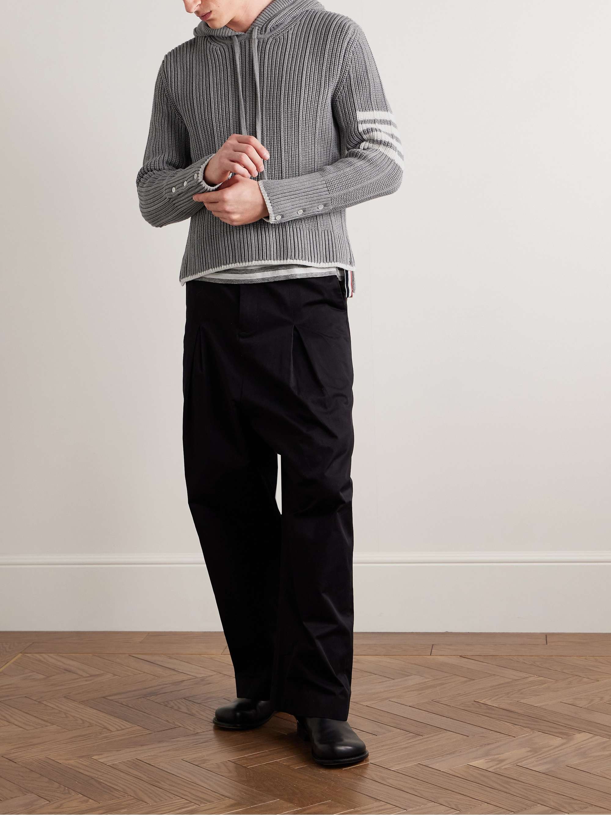 THOM BROWNE Striped Ribbed Cotton Hoodie for Men | MR PORTER