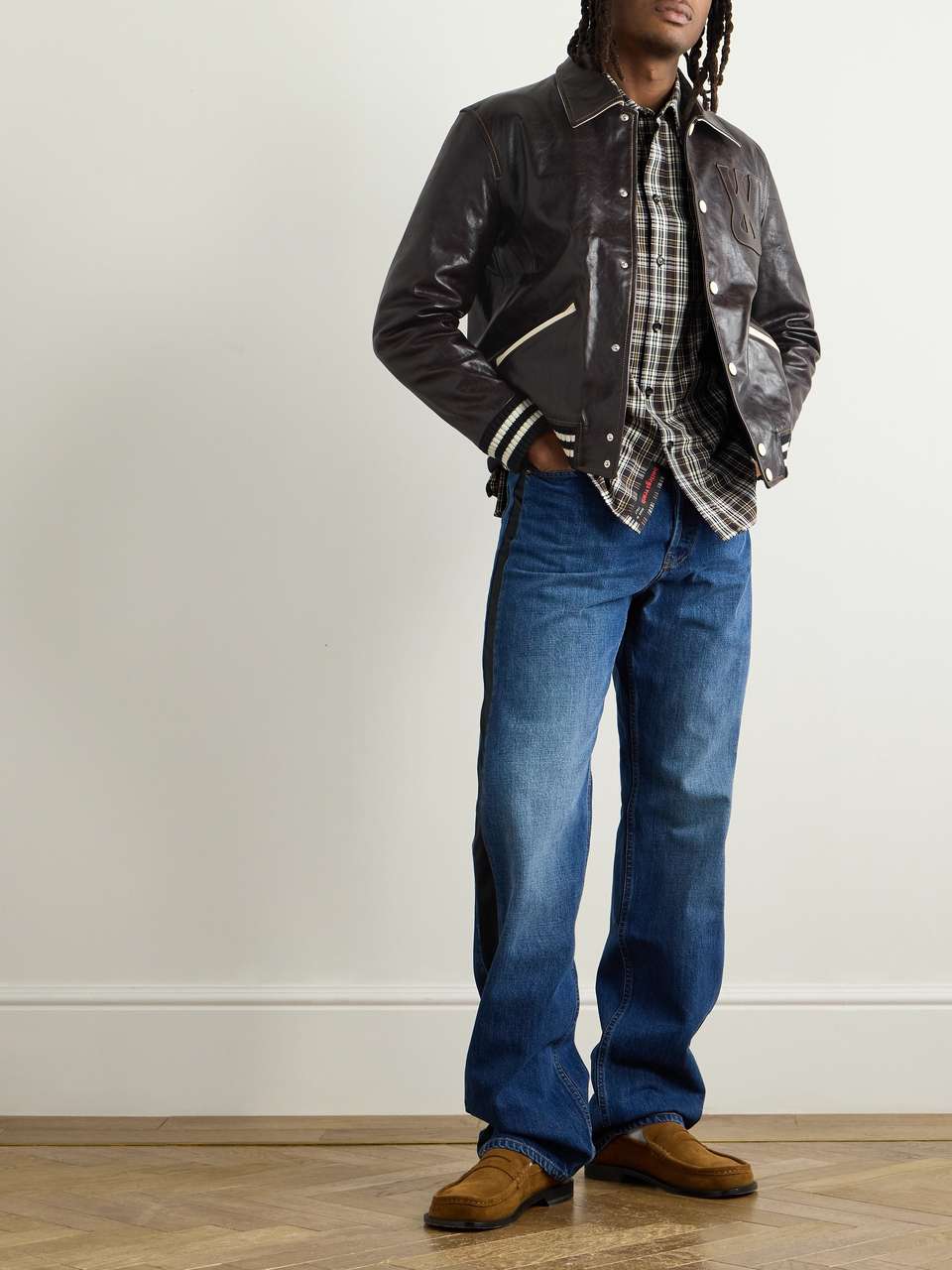 WALES BONNER Prince Logo-Appliquéd Padded Leather Varsity Jacket for ...