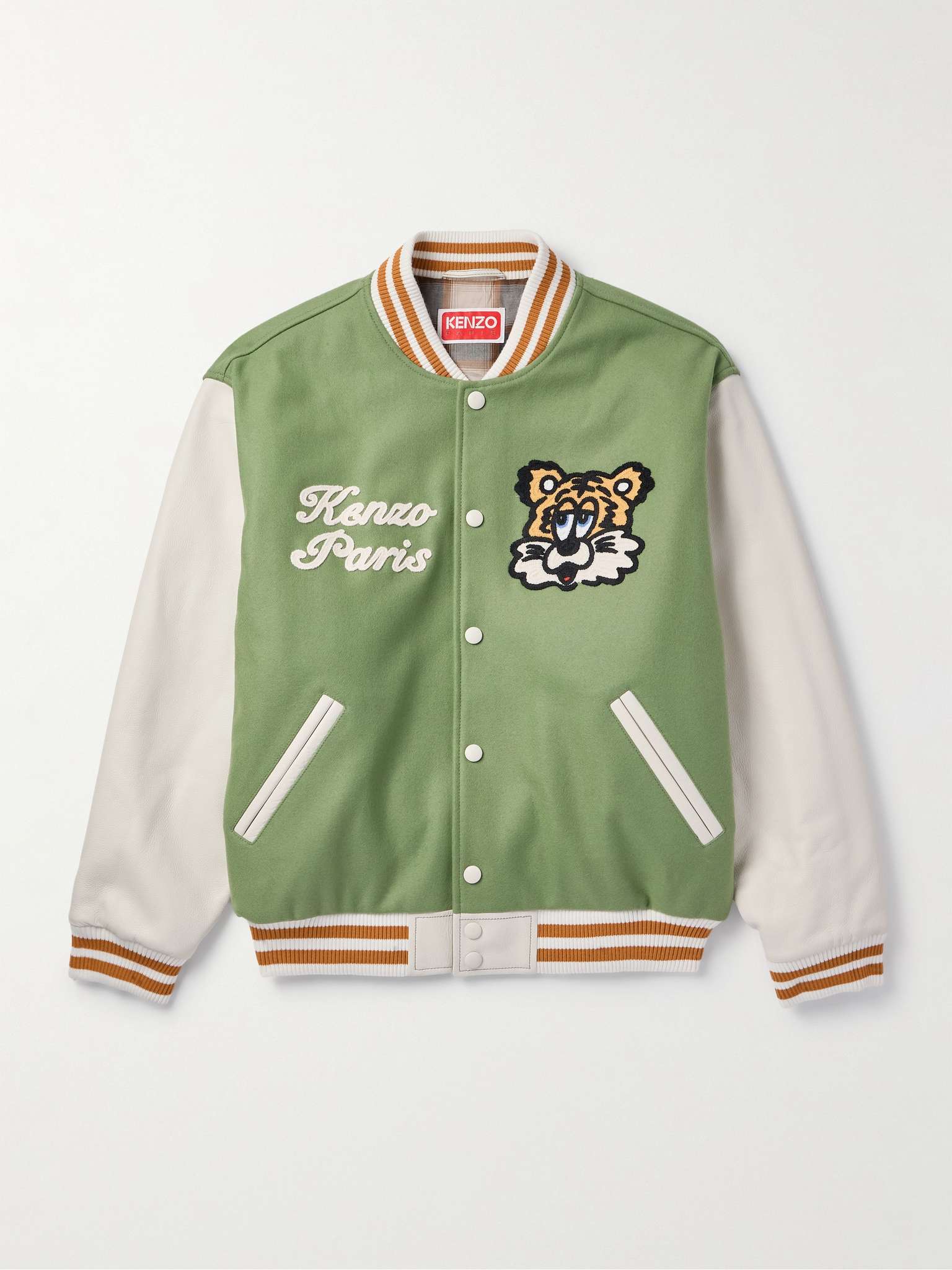 KENZO Verdy Logo-Embroidered Leather-Trimmed Wool-Blend Felt Varsity ...