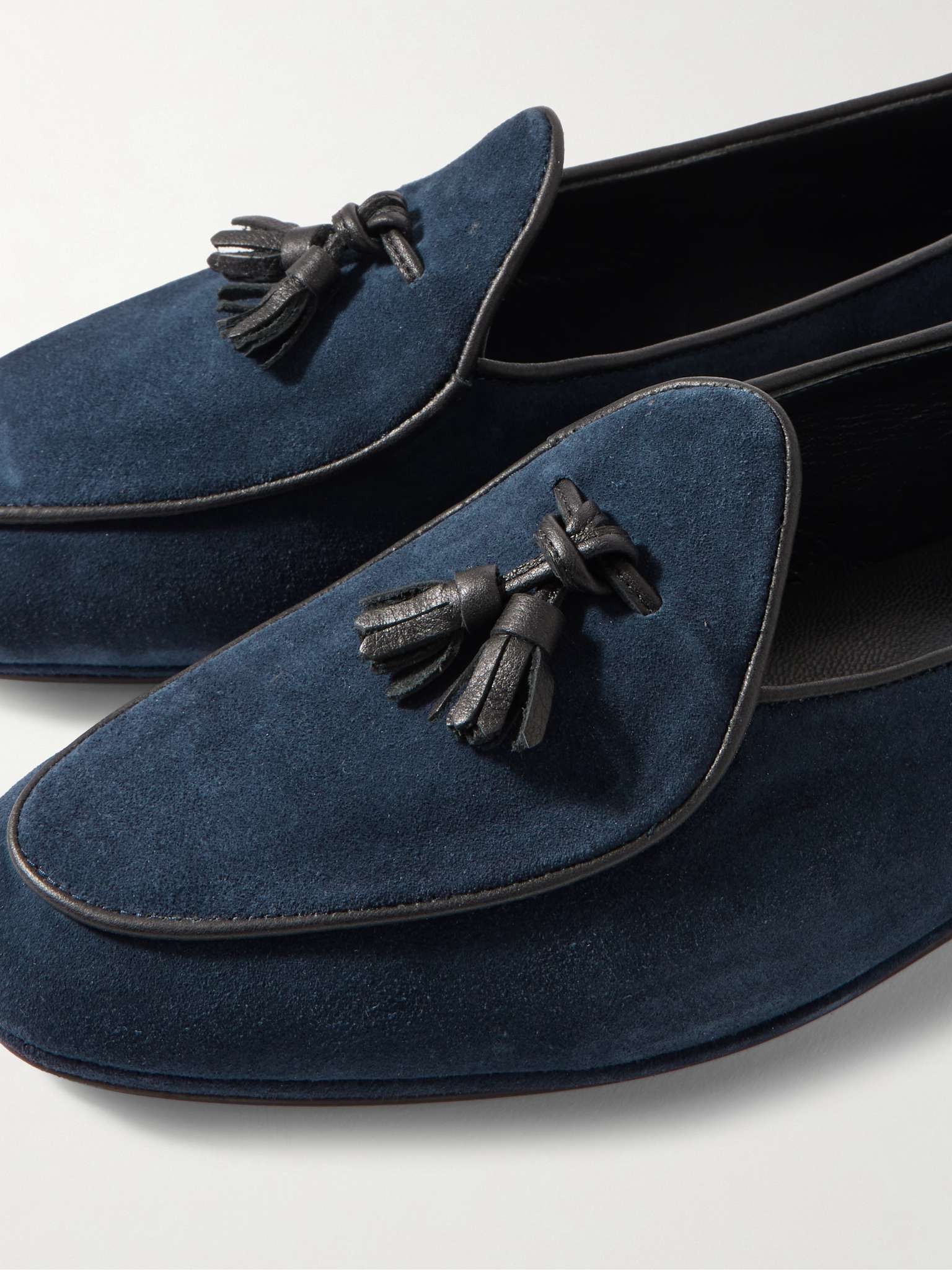 Navy Tasselled Leather-Trimmed Suede Loafers | RUBINACCI | MR PORTER