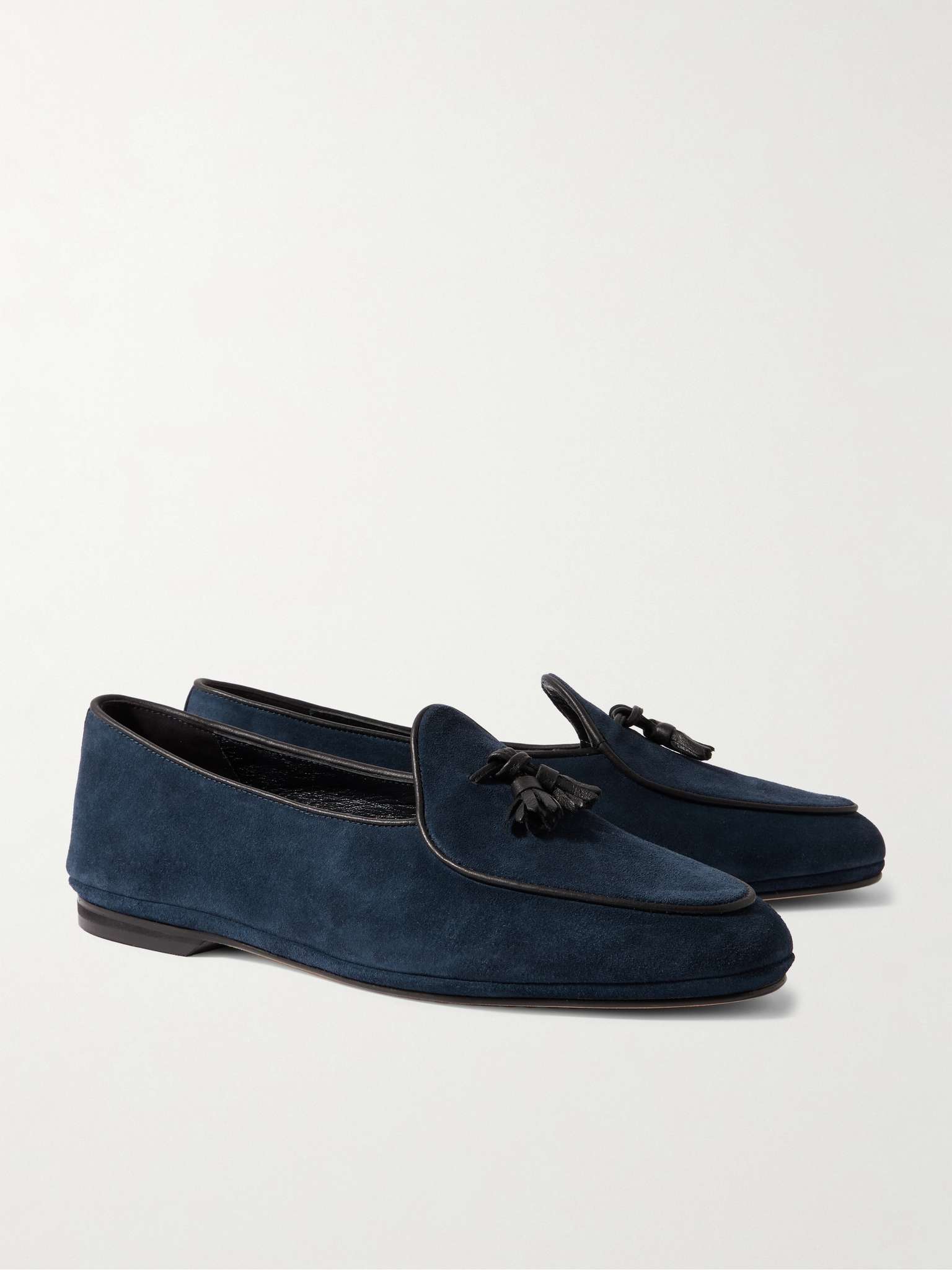Navy Tasselled Leather-Trimmed Suede Loafers | RUBINACCI | MR PORTER
