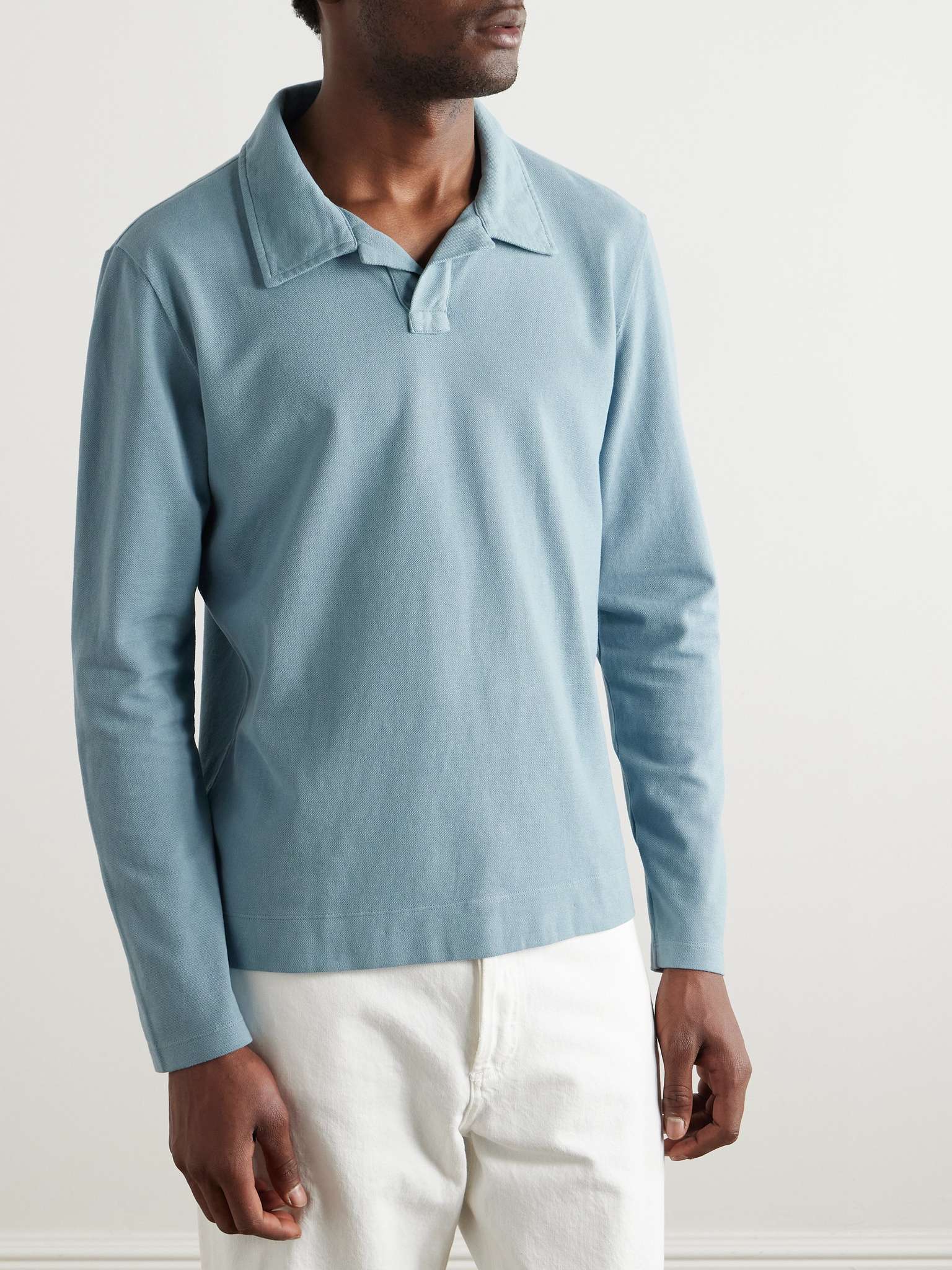 Blue Rico Cotton and Cashmere-Blend Piqué Polo Shirt | MASSIMO ALBA ...