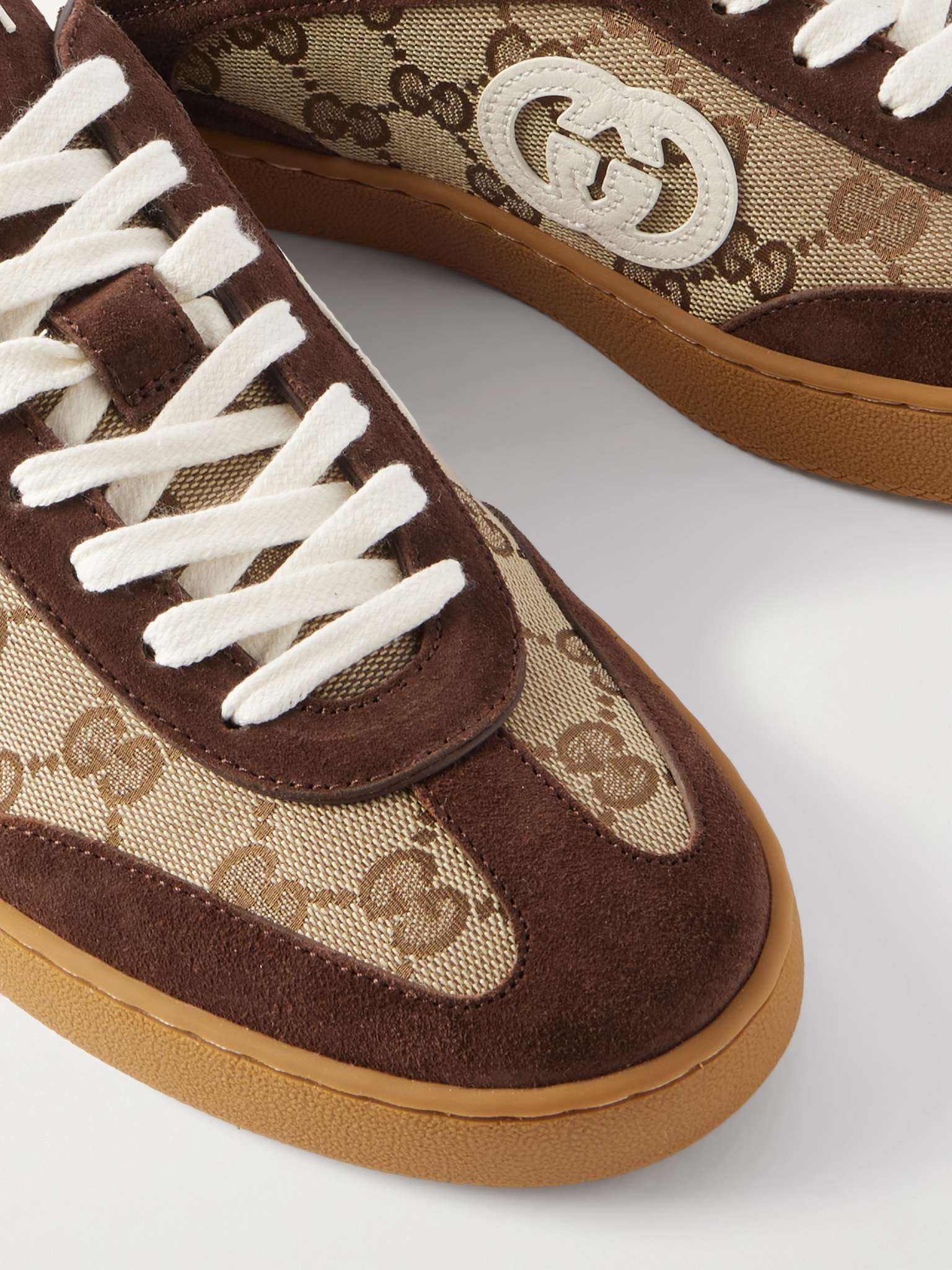 Brown G74 Suede and Leather-Trimmed Monogrammed Canvas Sneakers | GUCCI ...