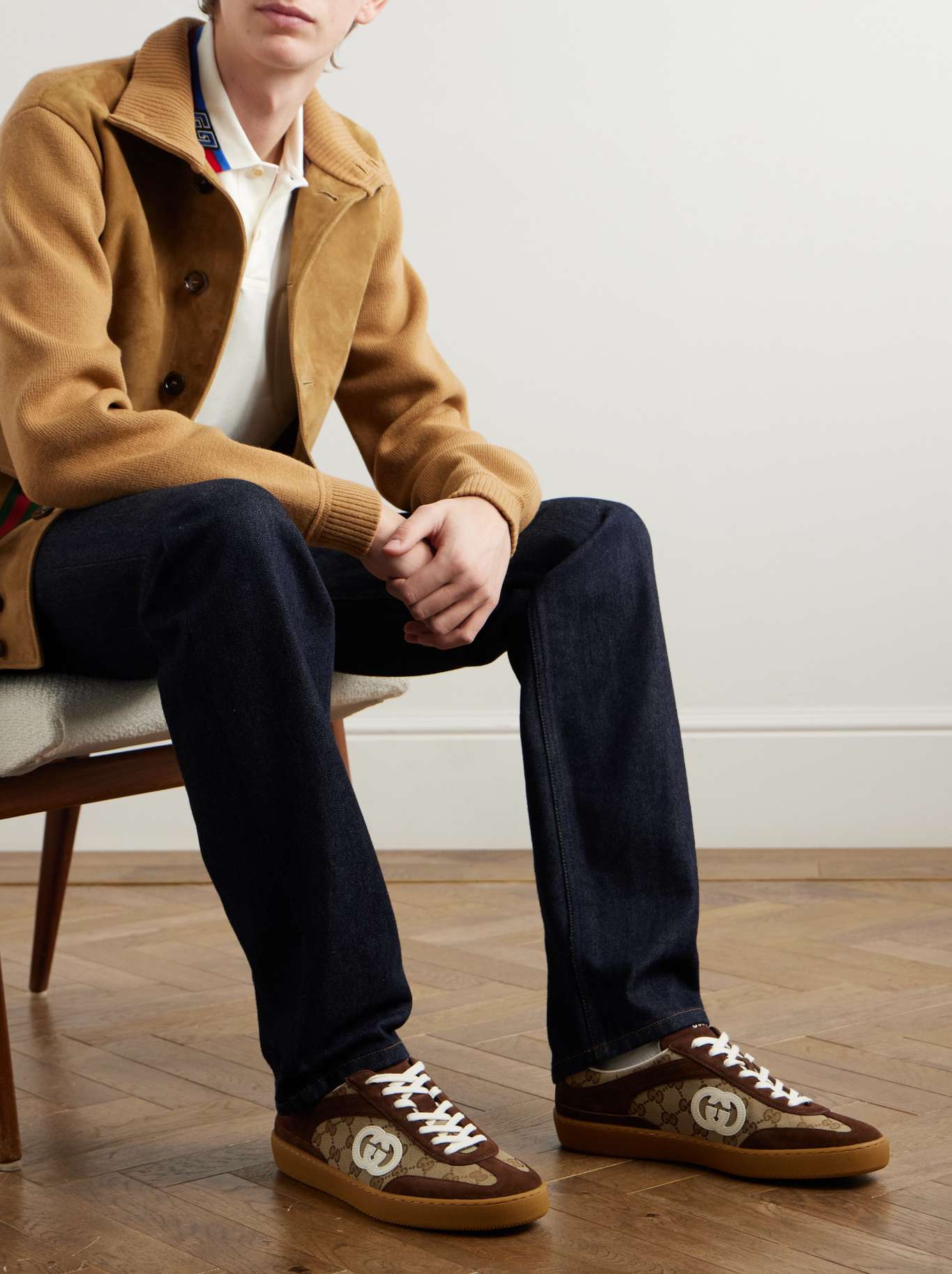 GUCCI G74 Suede and Leather-Trimmed Monogrammed Canvas Sneakers for Men ...