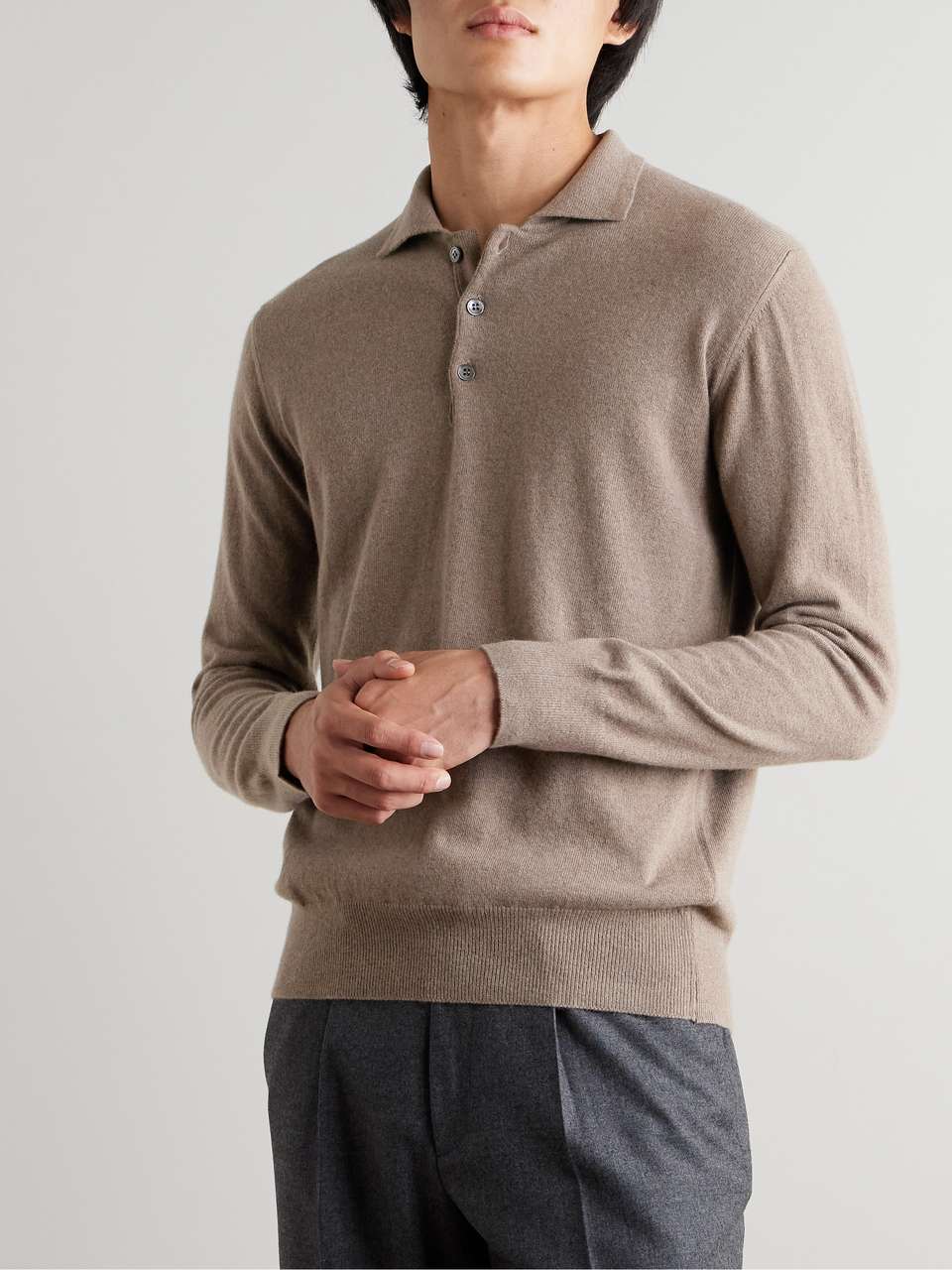 Beige Wade Merino Wool and Cashmere-Blend Polo Shirt | KINGSMAN | MR PORTER
