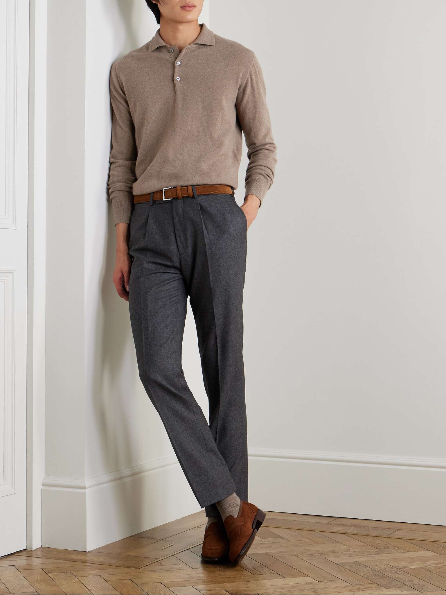 Beige Wade Merino Wool and Cashmere-Blend Polo Shirt | KINGSMAN | MR PORTER