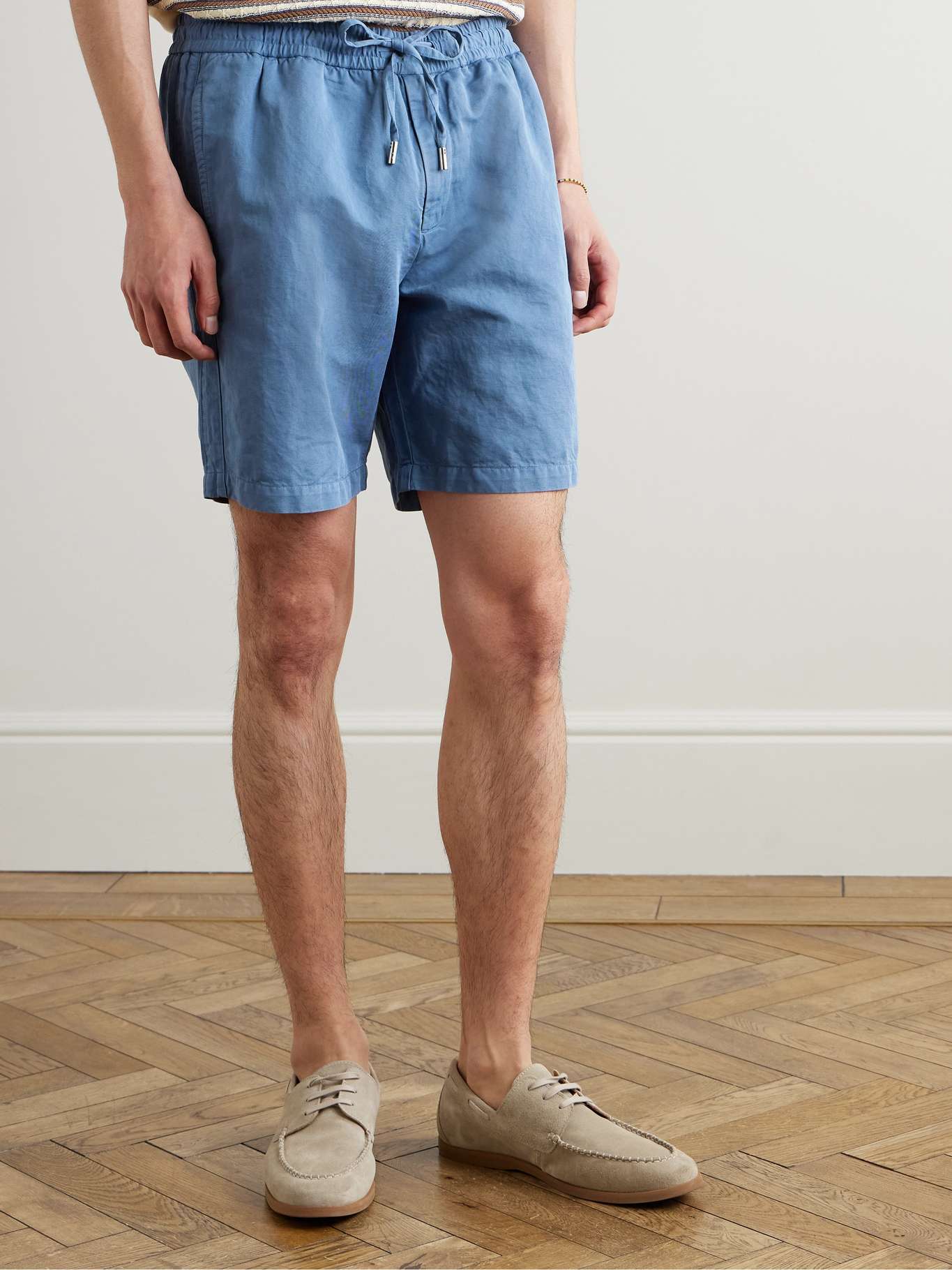 MR P. Straight-Leg Organic Cotton and Linen-Blend Drawstring Shorts for ...