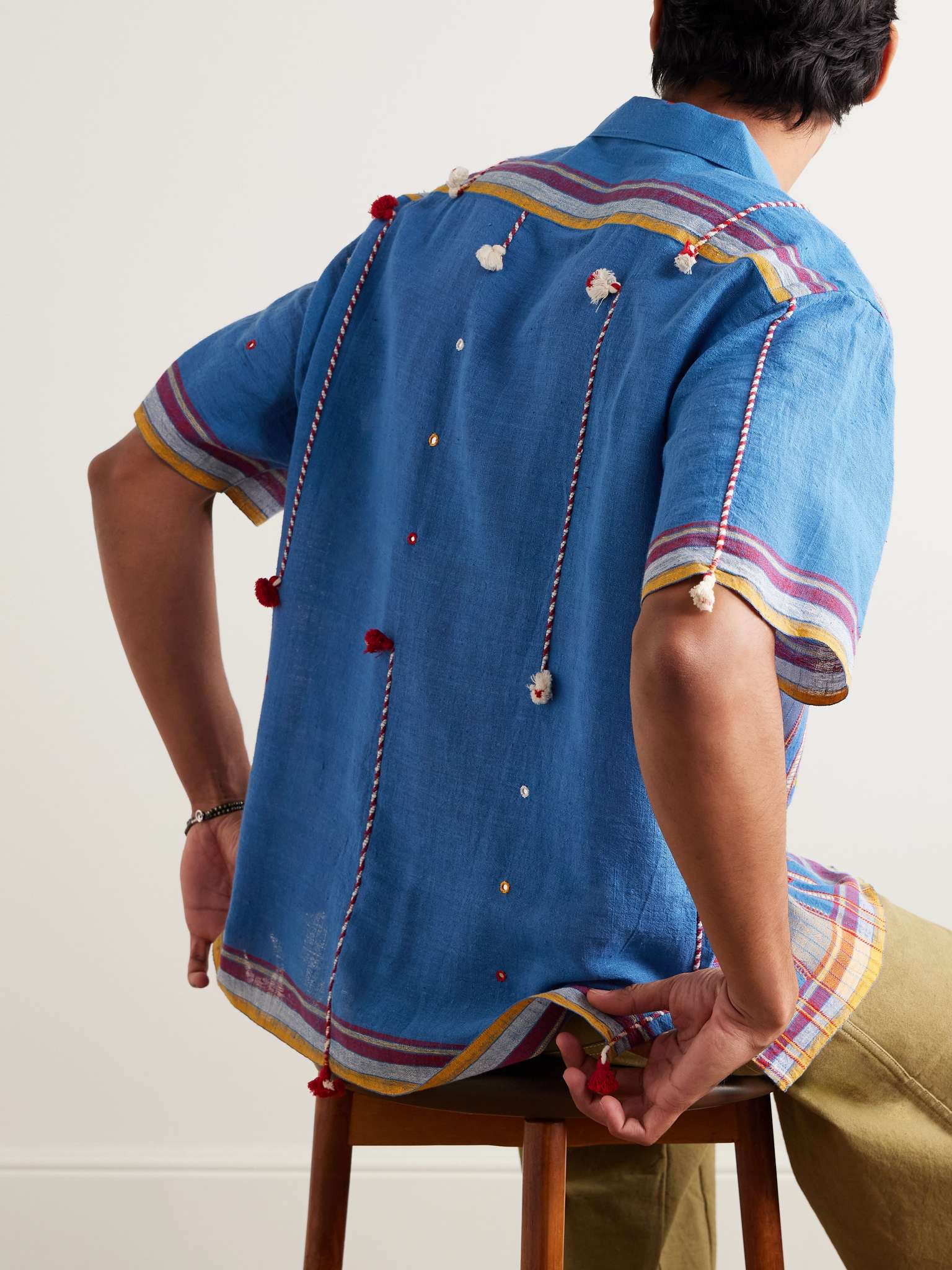 Blue Ayo Convertible-Collar Embelished Embroidered Cotton Shirt | KARDO | MR PORTER