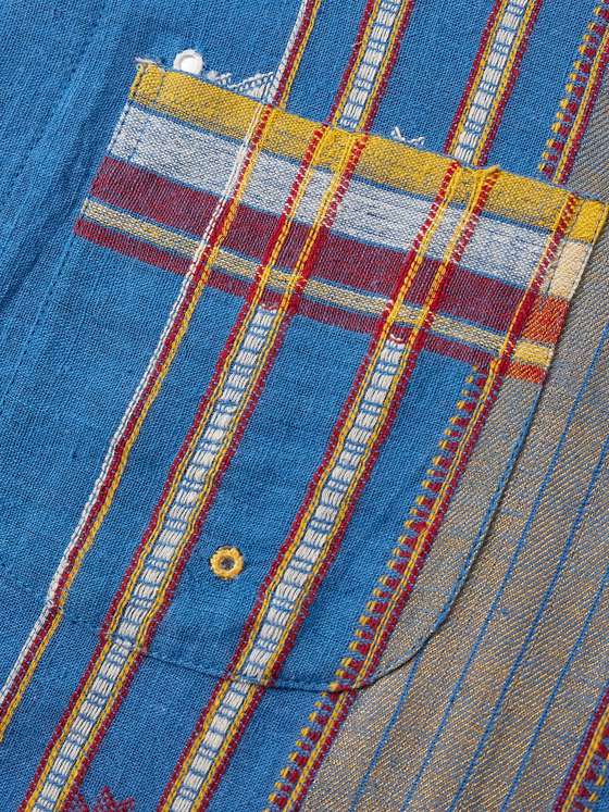 Blue Ayo Convertible-Collar Embelished Embroidered Cotton Shirt | KARDO ...