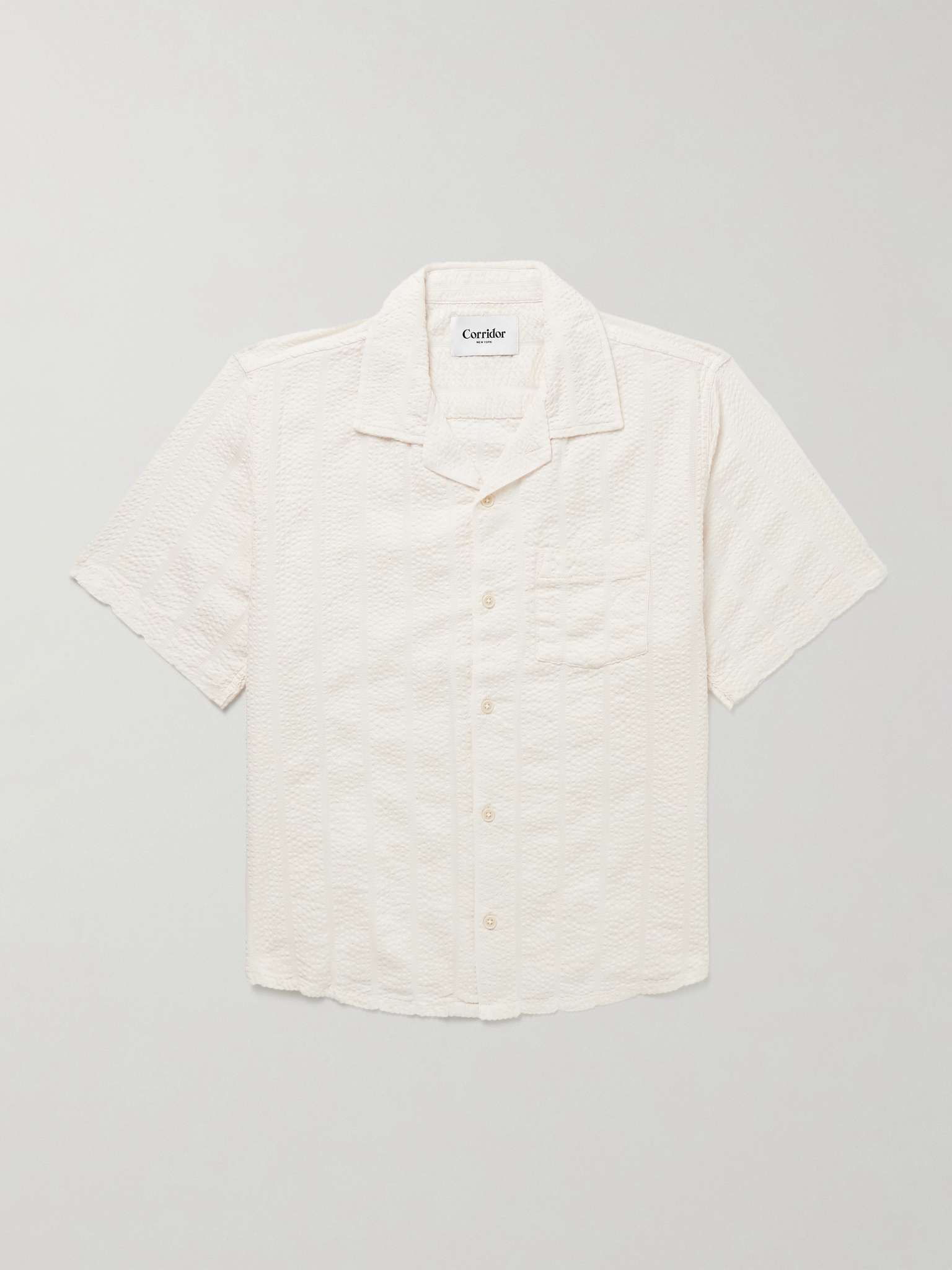 CORRIDOR Convertible-Collar Striped Cotton-Blend Seersucker Shirt for ...