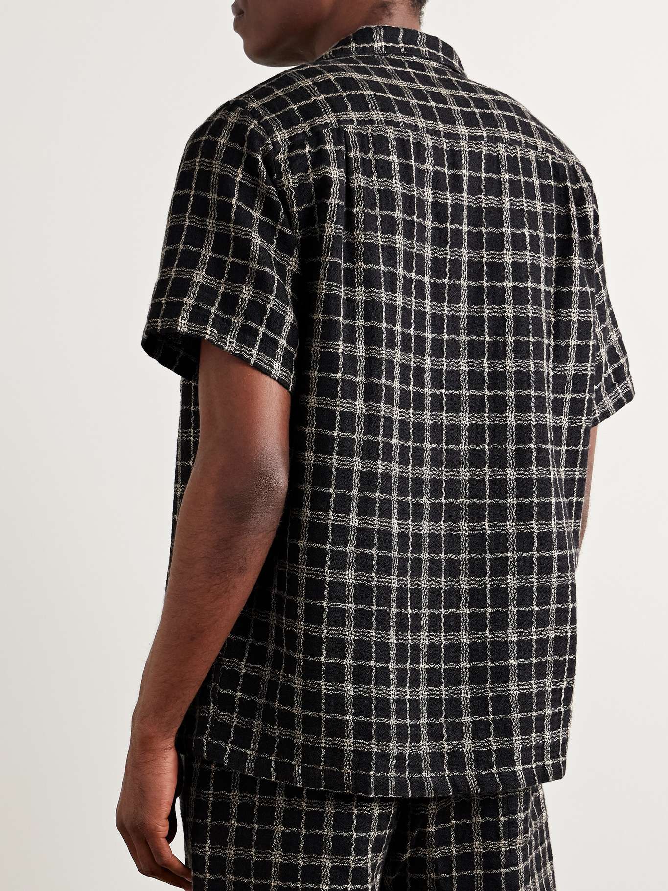 PORTUGUESE FLANNEL Dorne Convertible-Collar Checked Cotton and Linen ...