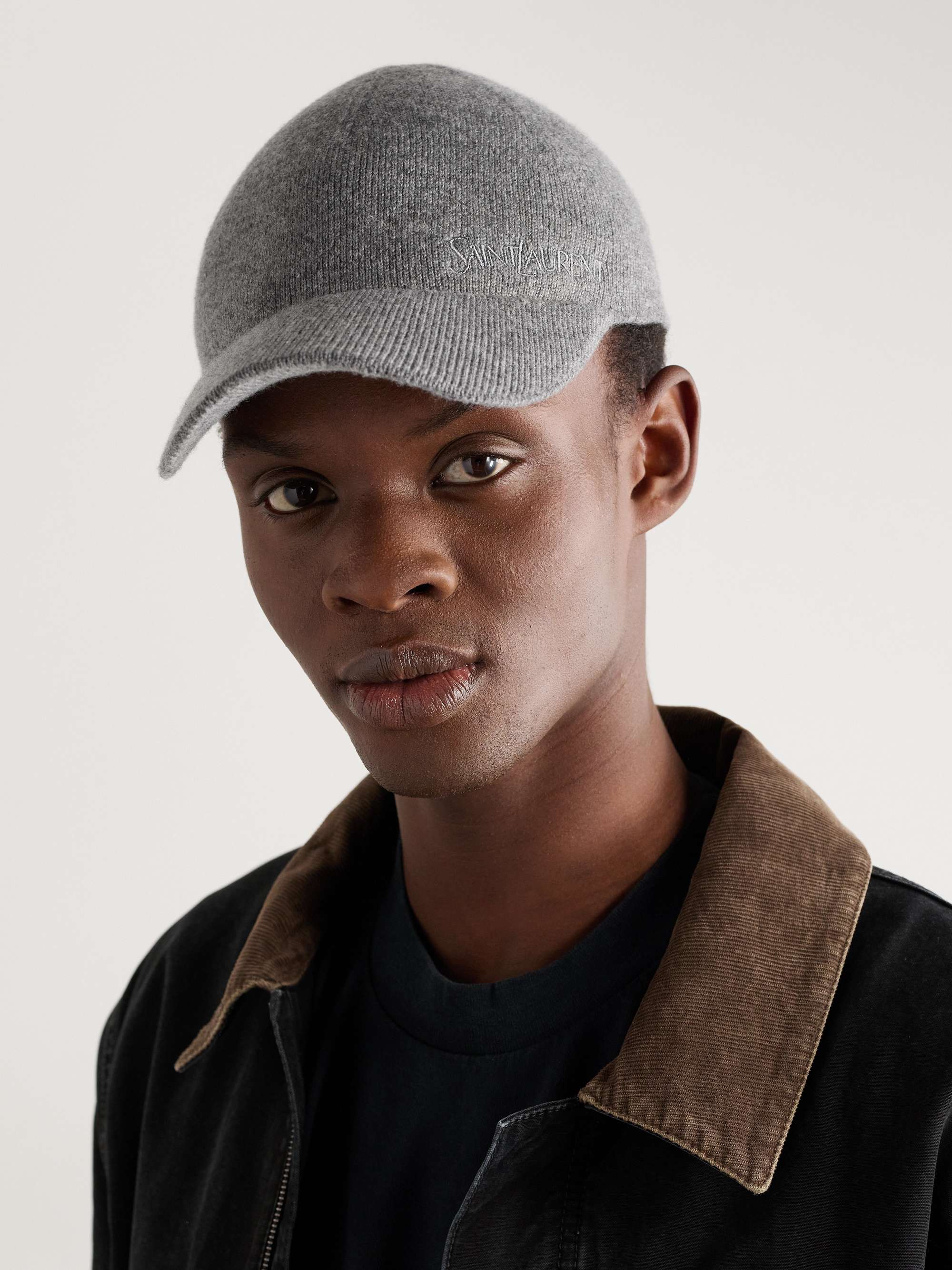 SAINT LAURENT Logo-Embroidered Ribbed Cashmere Baseball Cap SAINT LAURENT Logo-Embroidered Ribbed Cashmere Baseball Cap