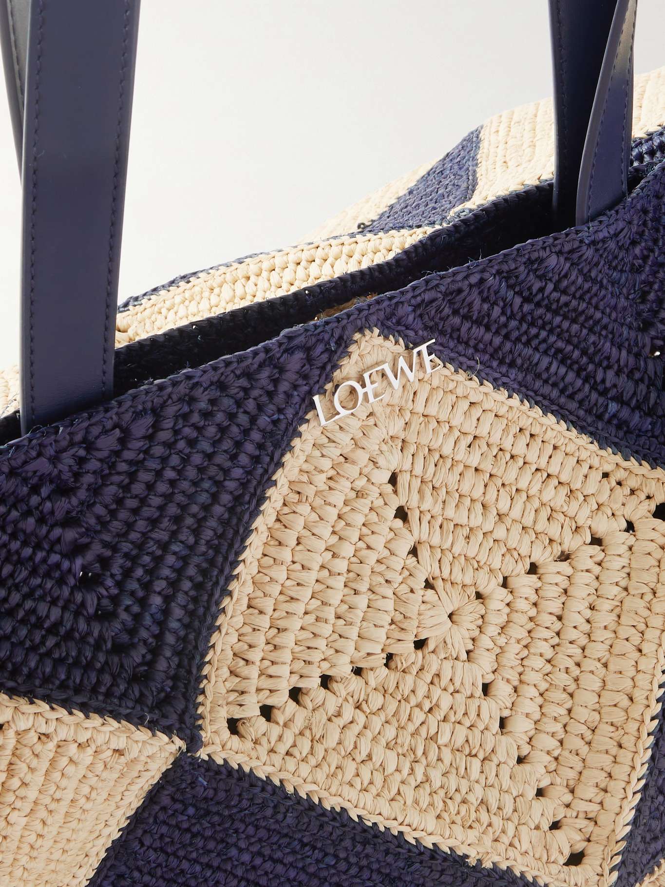 Navy + Paula's Ibiza Puzzle XXL Leather-Trimmed Raffia Tote Bag | LOEWE ...