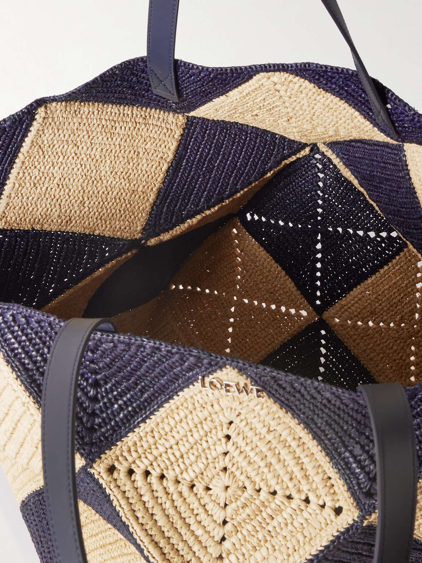 Navy + Paula's Ibiza Puzzle XXL Leather-Trimmed Raffia Tote Bag | LOEWE ...