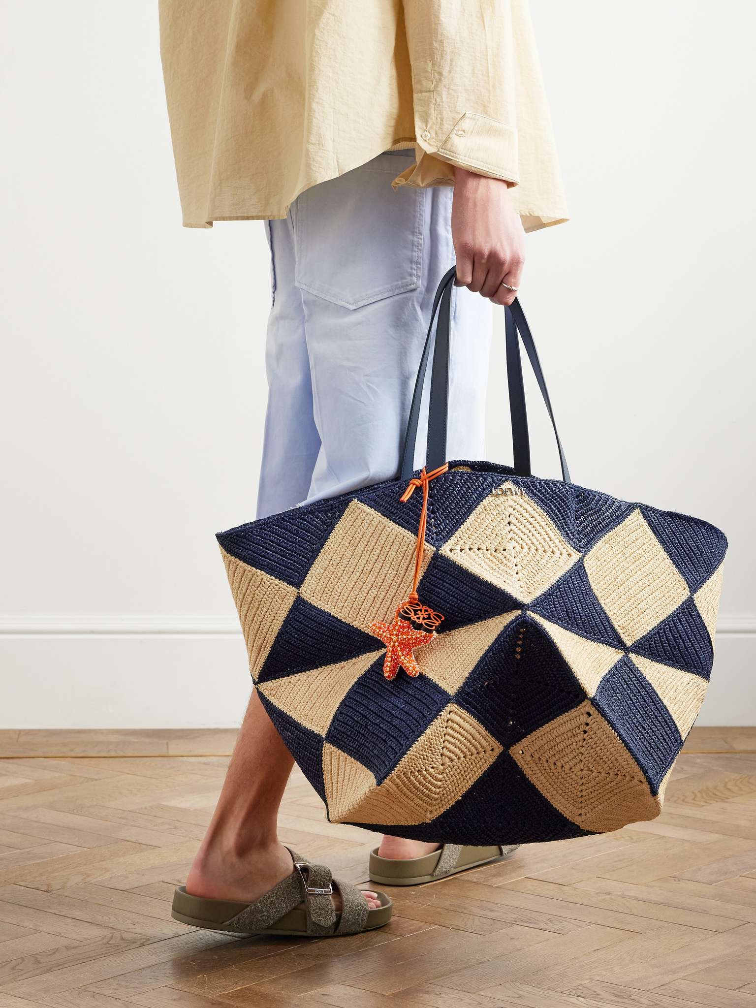 Navy + Paula's Ibiza Puzzle XXL Leather-Trimmed Raffia Tote Bag | LOEWE ...