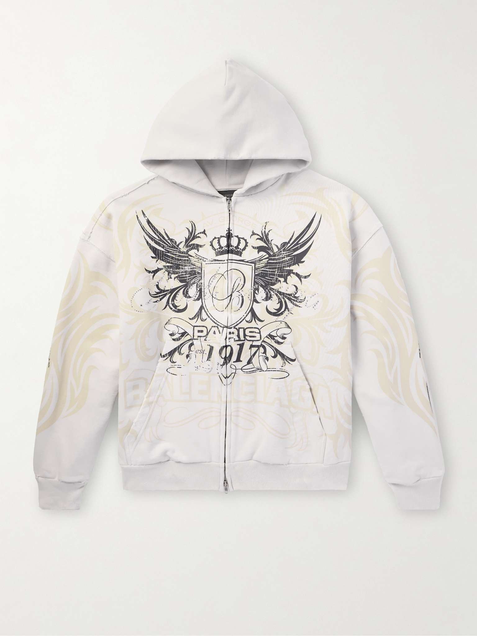 BALENCIAGA Tacky Embellished Metallic Logo-Print Cotton-Jersey Zip-Up ...
