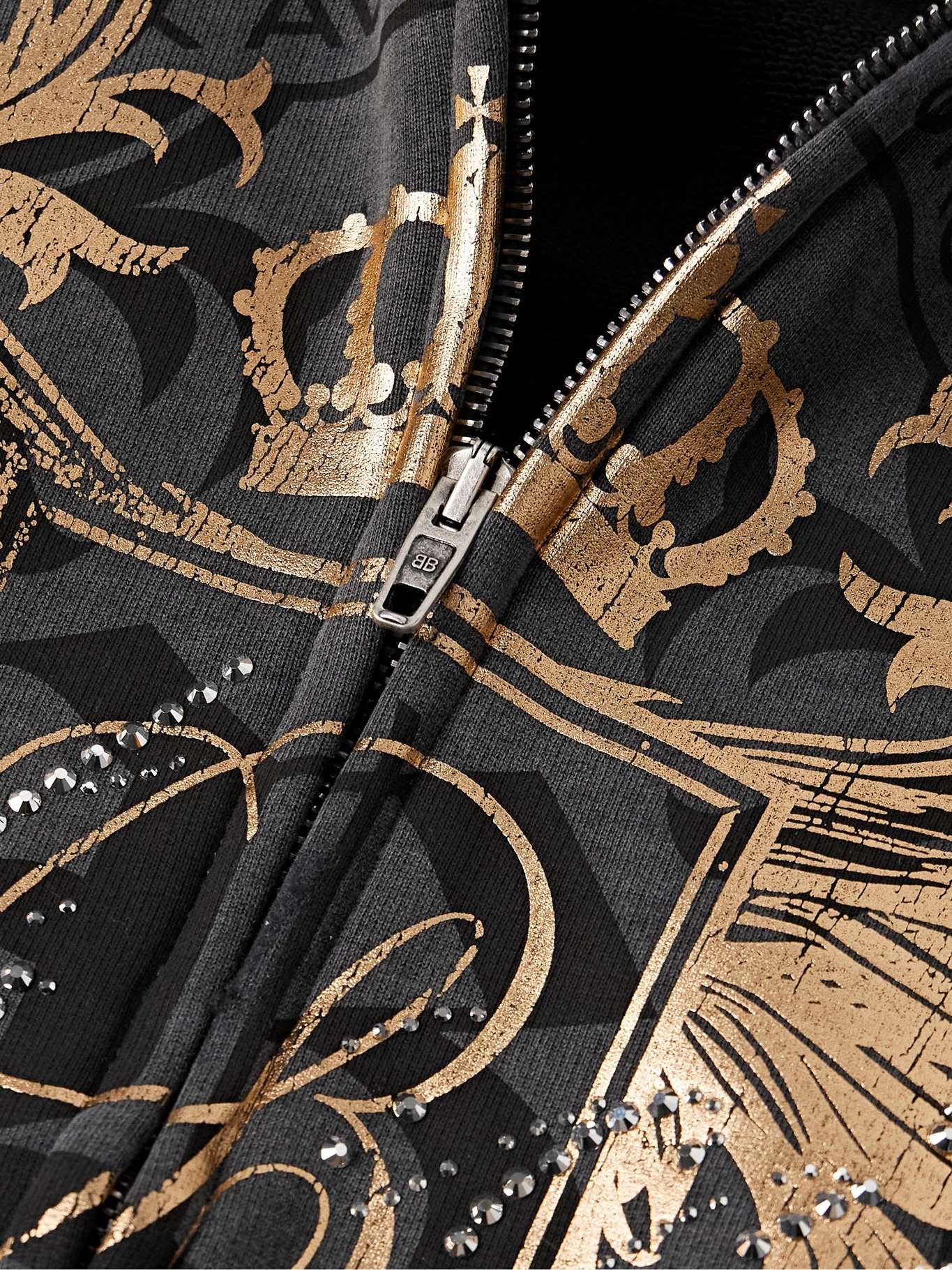 BALENCIAGA Tacky Embellished Metallic Logo-Print Cotton-Jersey Zip-Up ...
