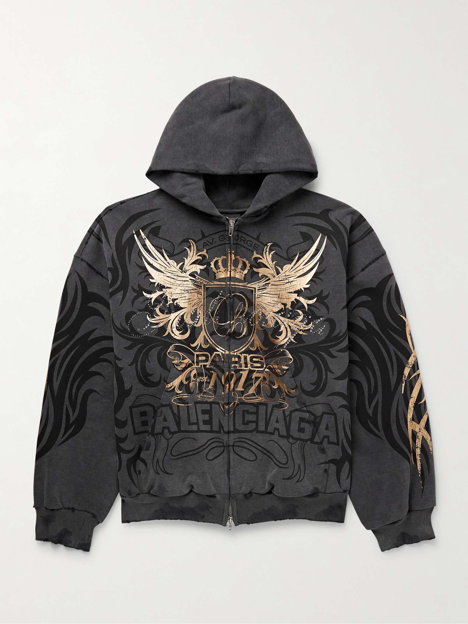 BALENCIAGA Tacky Embellished Metallic Logo-Print Cotton-Jersey Zip-Up ...