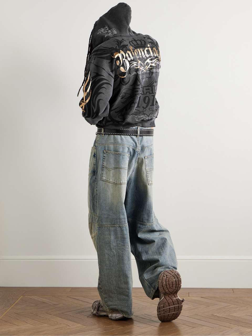 BALENCIAGA Tacky Embellished Metallic Logo-Print Cotton-Jersey Zip-Up ...