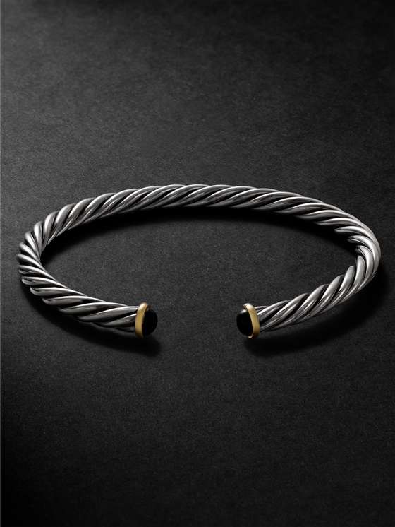 DAVID YURMAN Cable Sterling Silver and 14-Karat Gold Onyx Cuff for Men ...