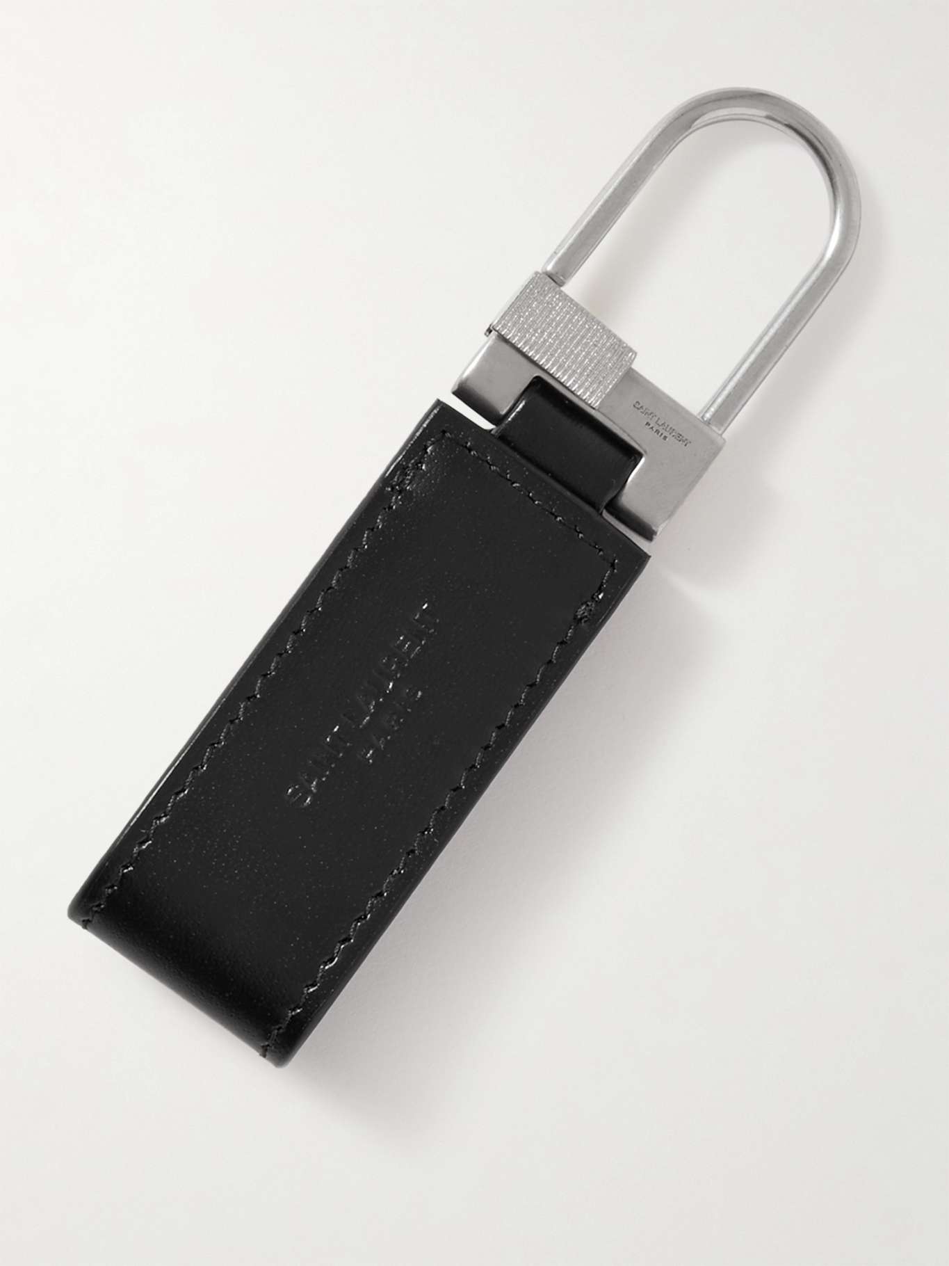 SAINT LAURENT Logo-Detailed Silver-Tone and Leather Key Fob for Men ...