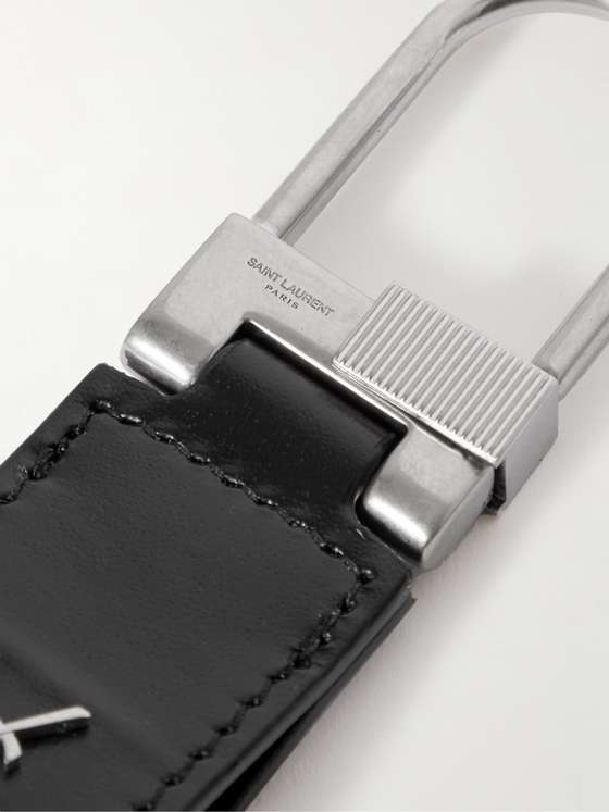 SAINT LAURENT Logo-Detailed Silver-Tone and Leather Key Fob for Men ...