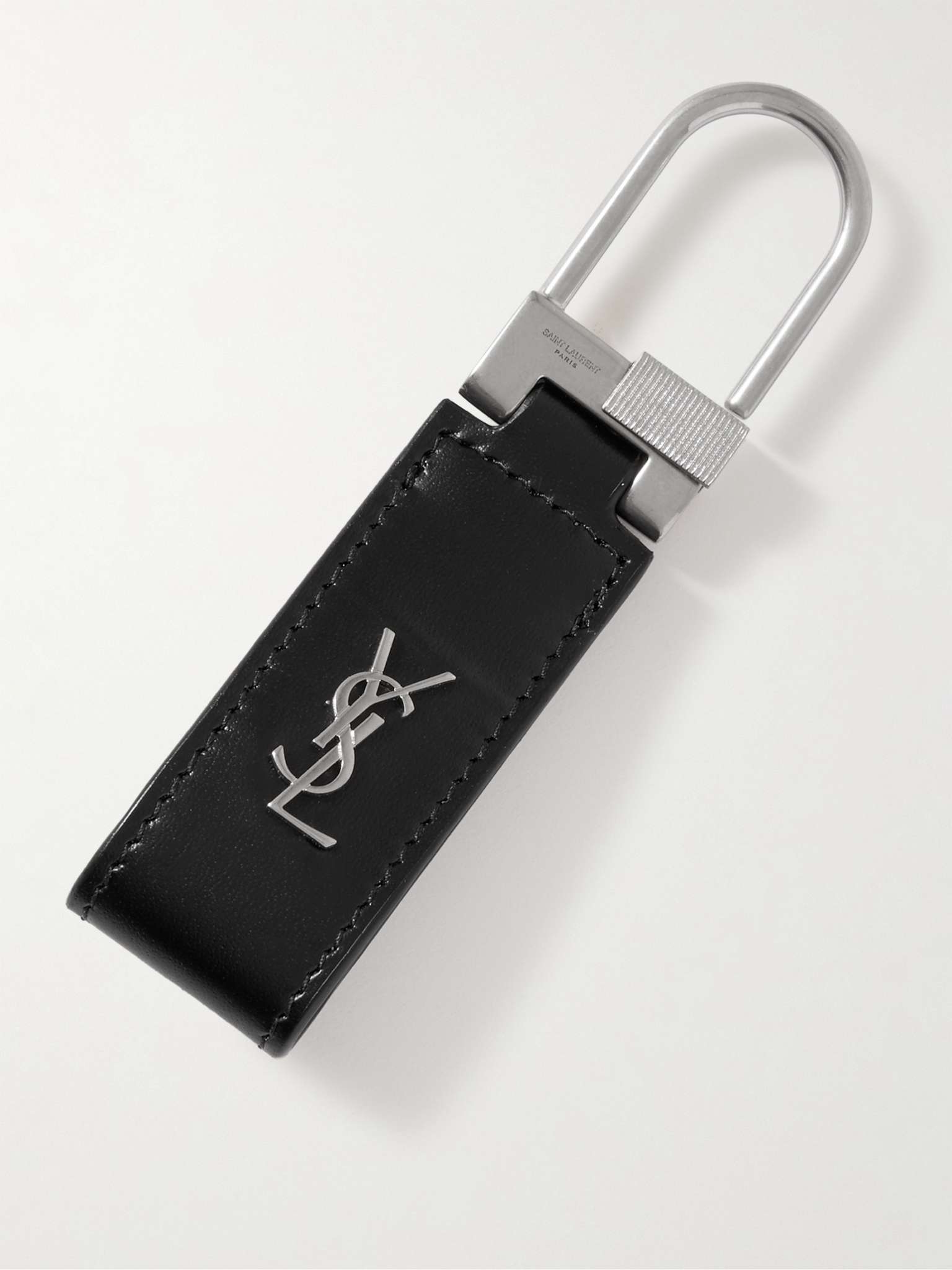 SAINT LAURENT Logo-Detailed Silver-Tone and Leather Key Fob for Men ...