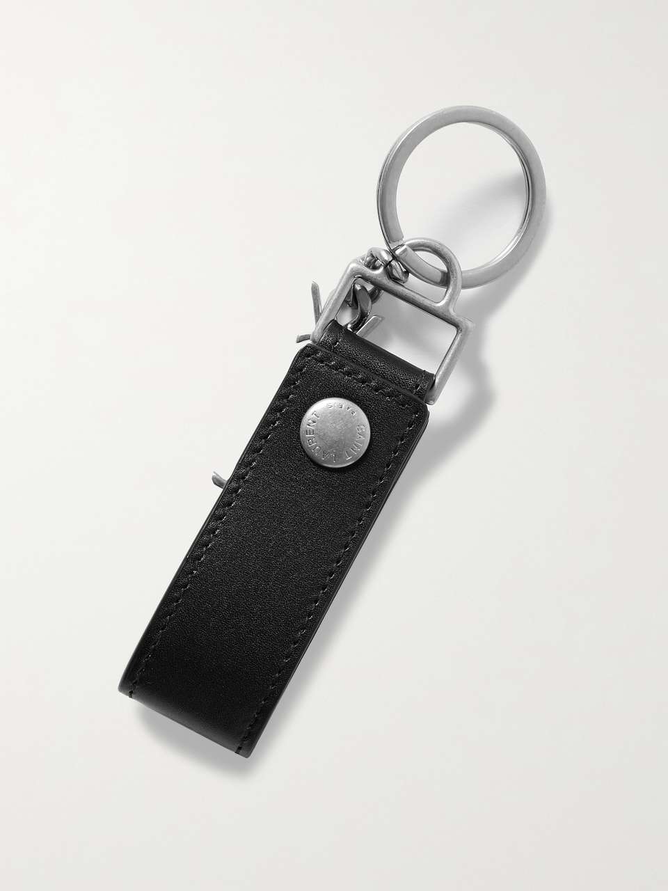 SAINT LAURENT Leather and Burnished Silver-Tone Key Fob for Men | MR PORTER