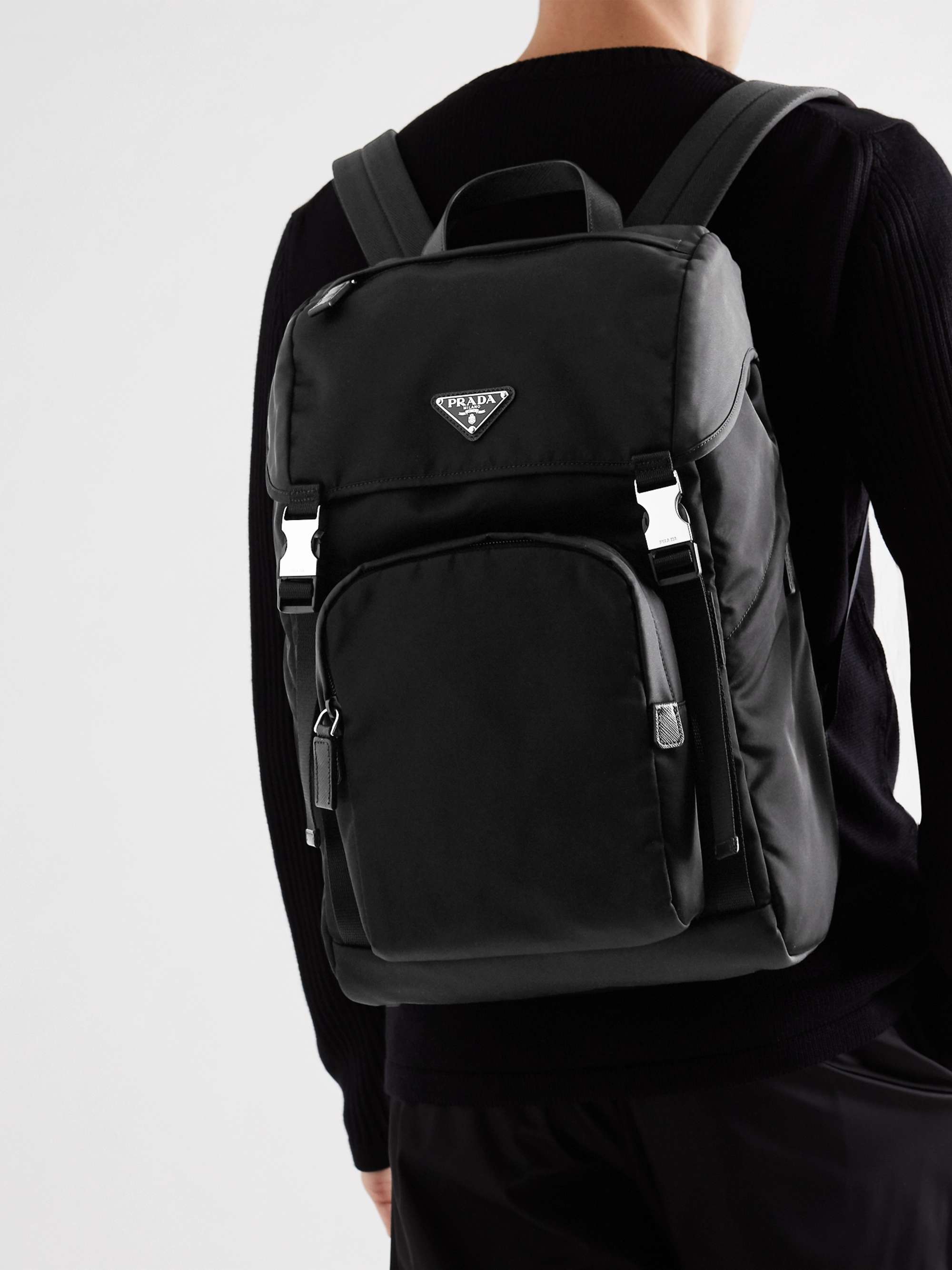 PRADA Logo-Appliquéd Leather-Trimmed Nylon Backpack for Men | MR PORTER