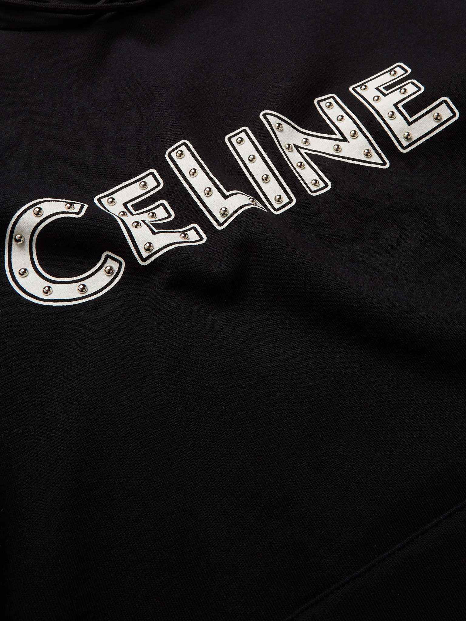 Black Celine-Printed Studded Cotton Hooded Sweatshirt | CELINE HOMME ...