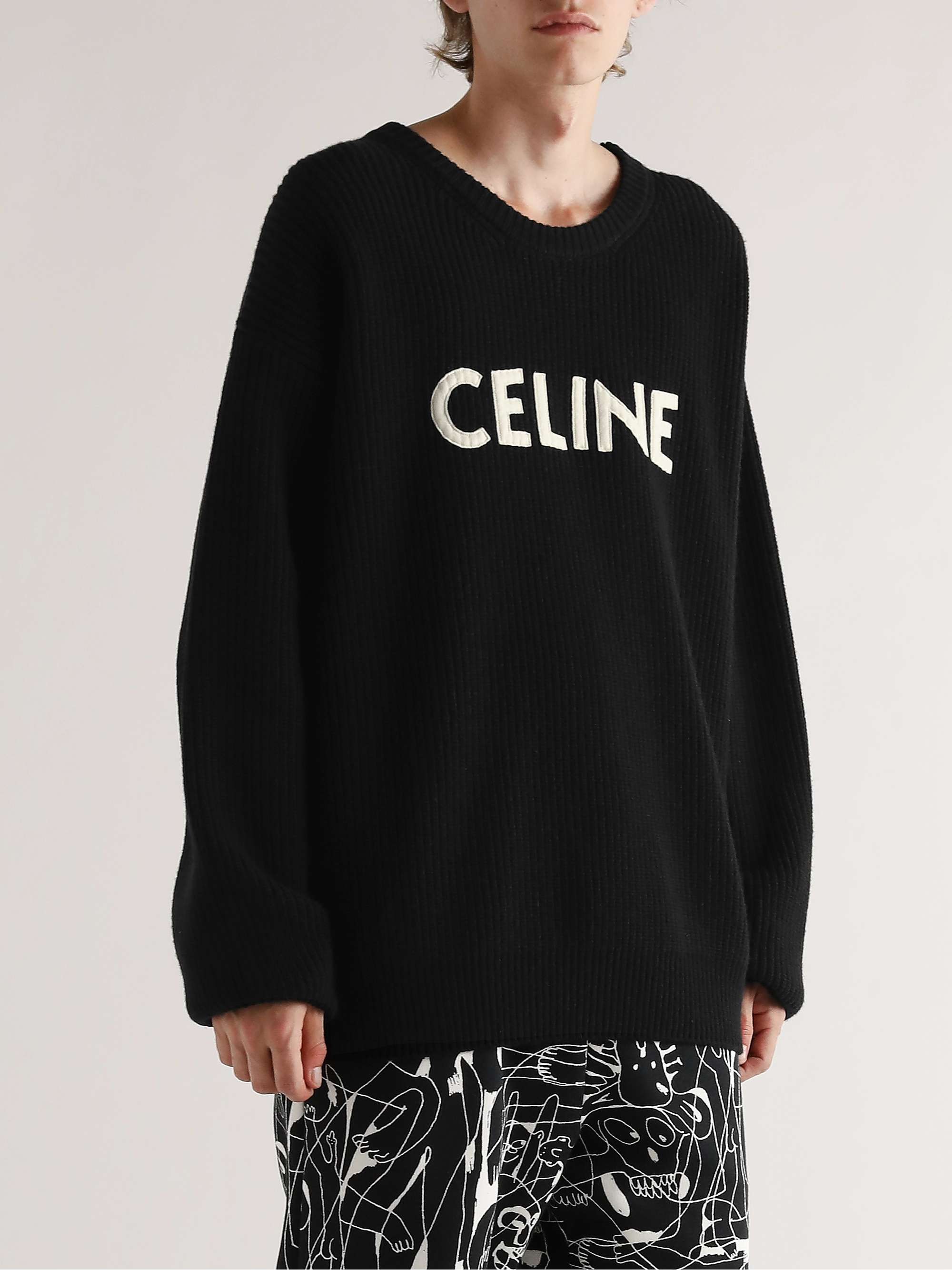 CELINE HOMME Logo-Appliquéd Wool Sweater for Men | MR PORTER