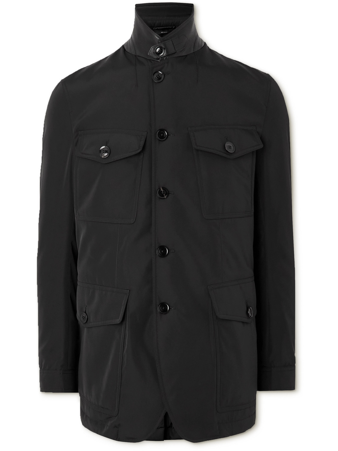 Tom Ford Convertible-collar Leather-trimmed Padded Shell Jacket In ...