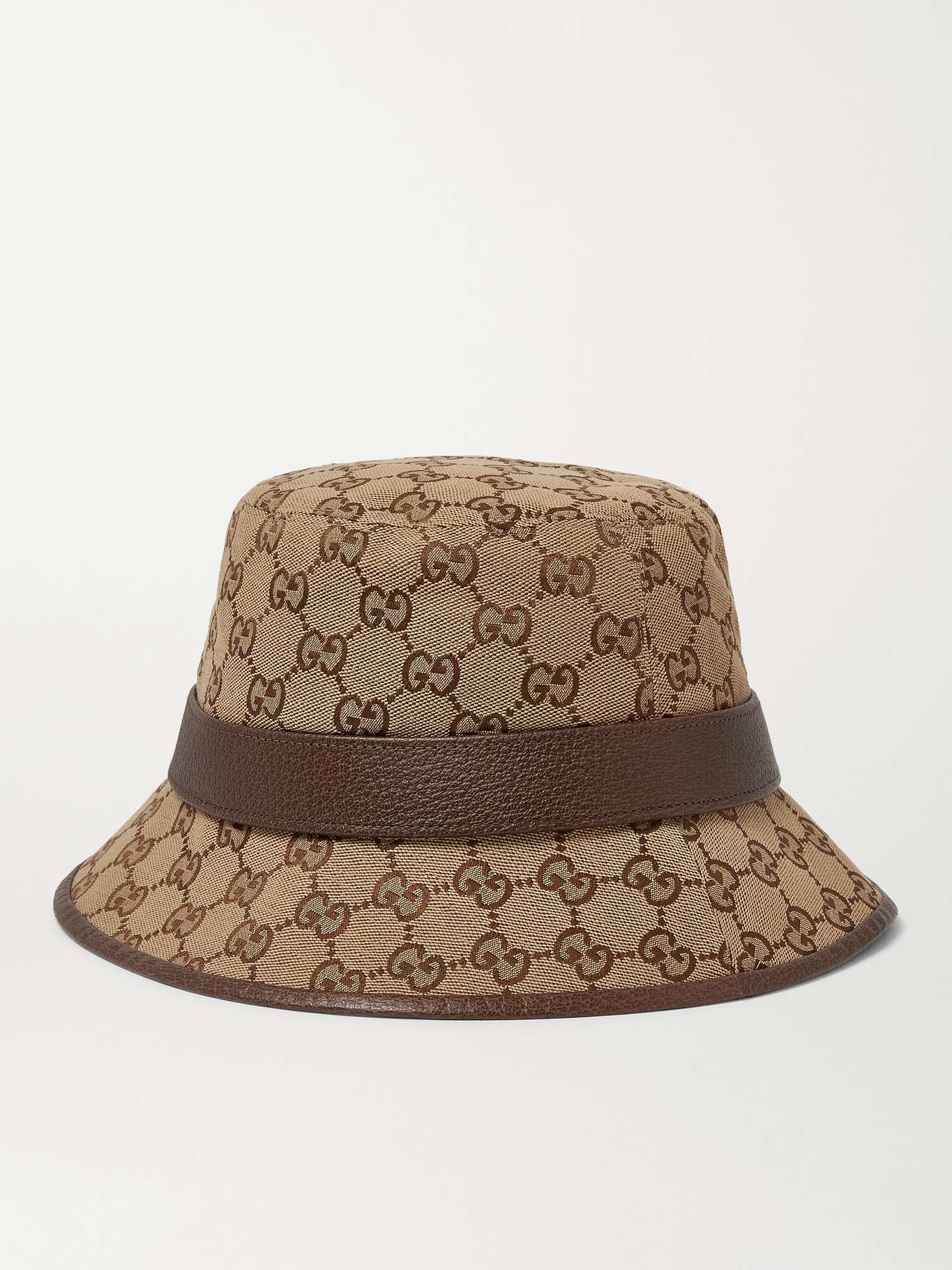 GUCCI Leather-Trimmed Monogrammed Canvas Bucket Hat for Men | MR PORTER