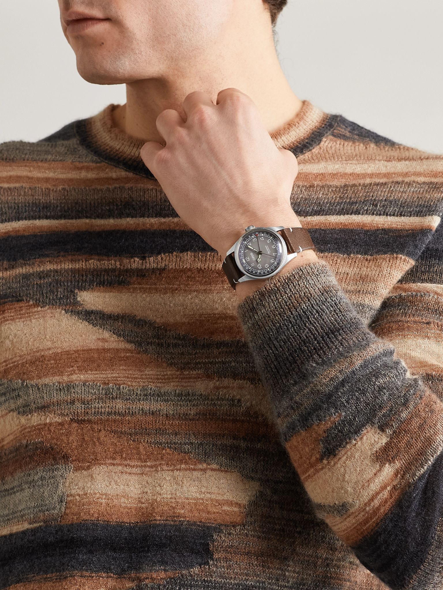 ORIS + Cervo Volante Big Crown Pointer Date Automatic 38mm Stainless Steel and Leather Watch ...