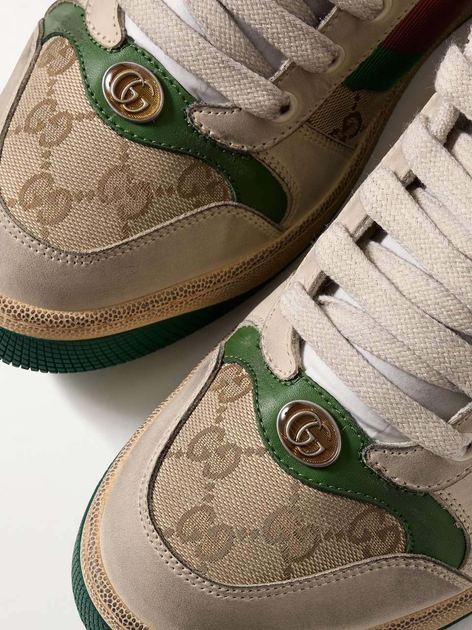 GUCCI Screener Monogrammed Canvas and Webbing-Trimmed Distressed ...