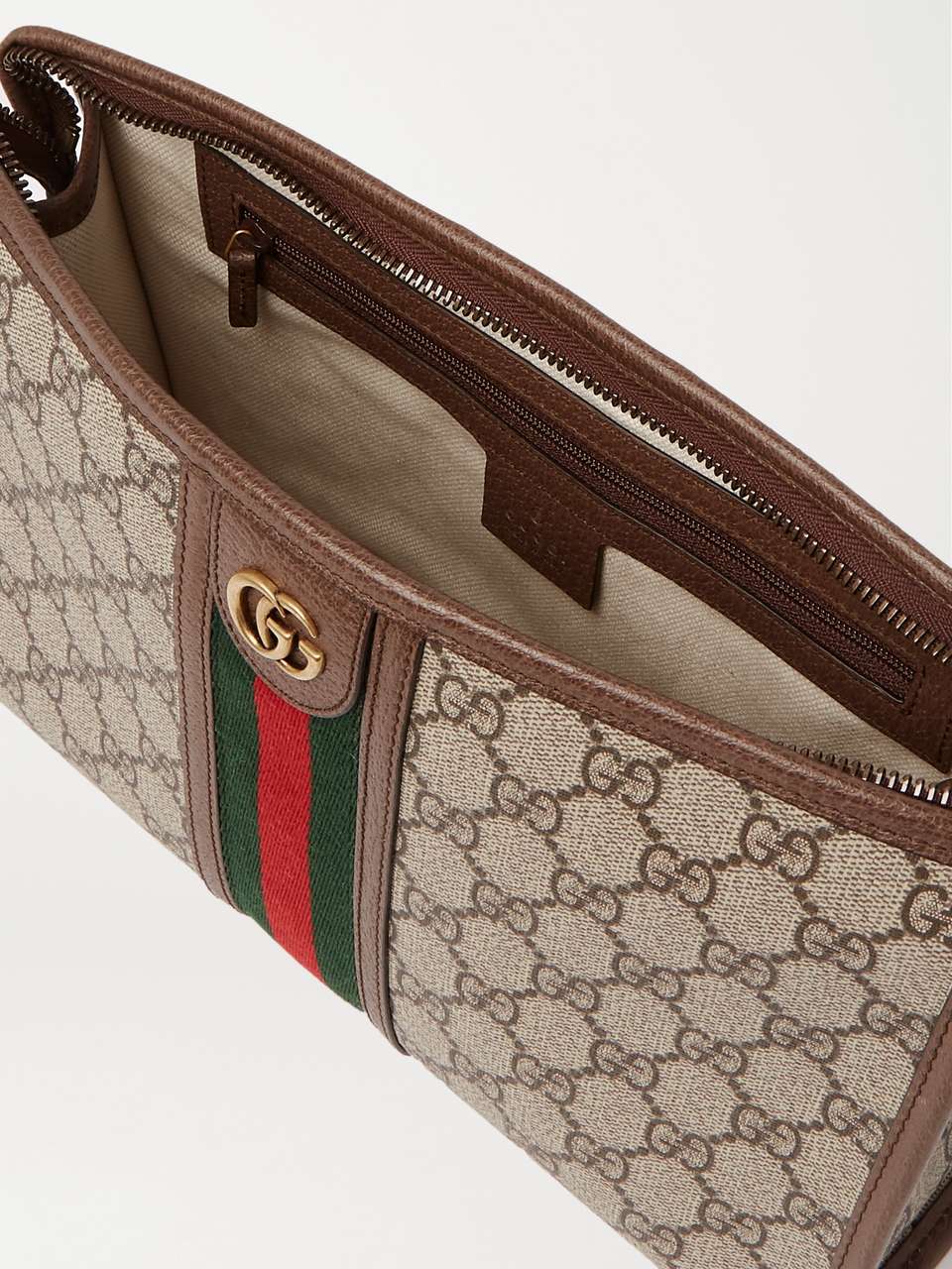 GUCCI Ophidia Leather and Webbing-Trimmed Logo-Jacquard Coated-Canvas ...