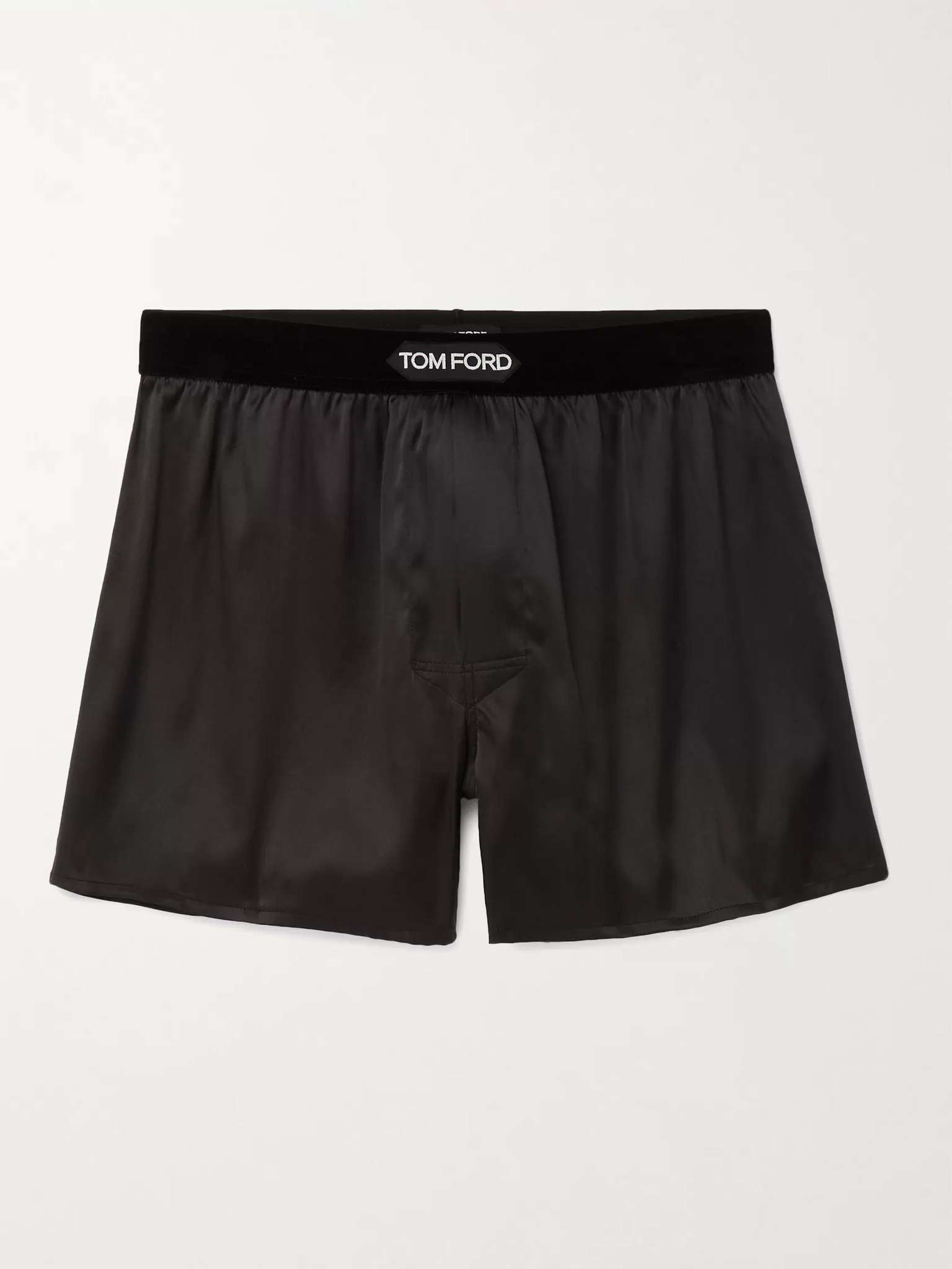 TOM FORD Velvet-Trimmed Stretch-Silk Satin Boxer Shorts for Men | MR PORTER