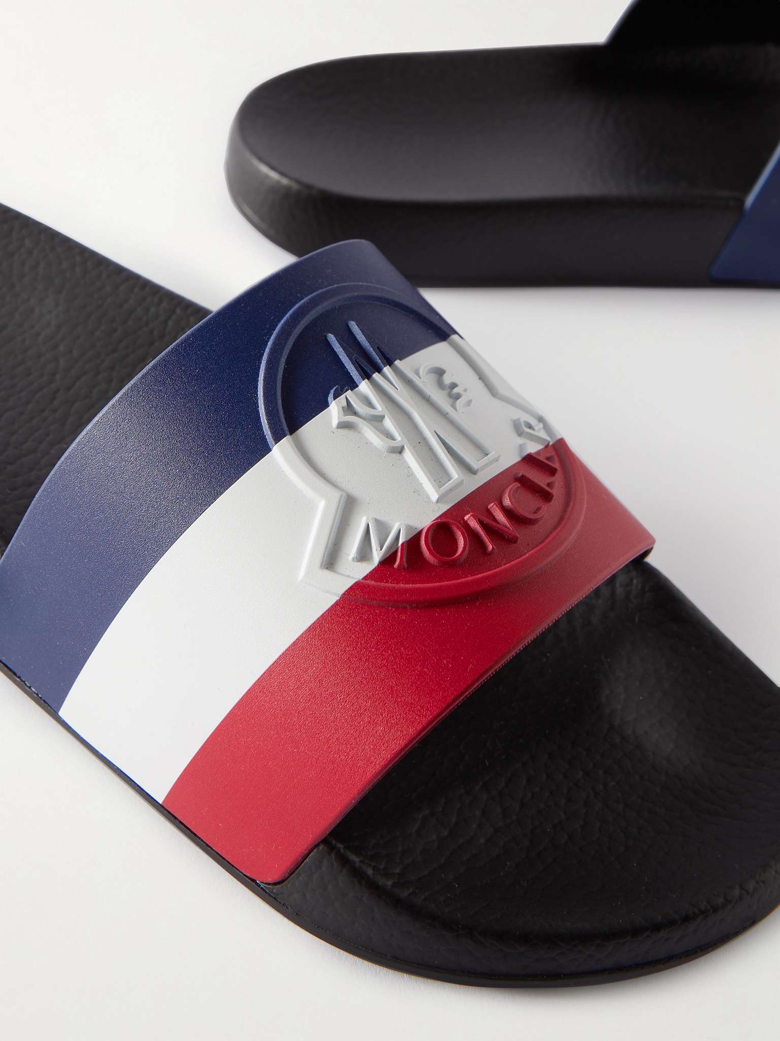MONCLER Basile Logo-Embossed Striped Rubber Slides for Men | MR PORTER
